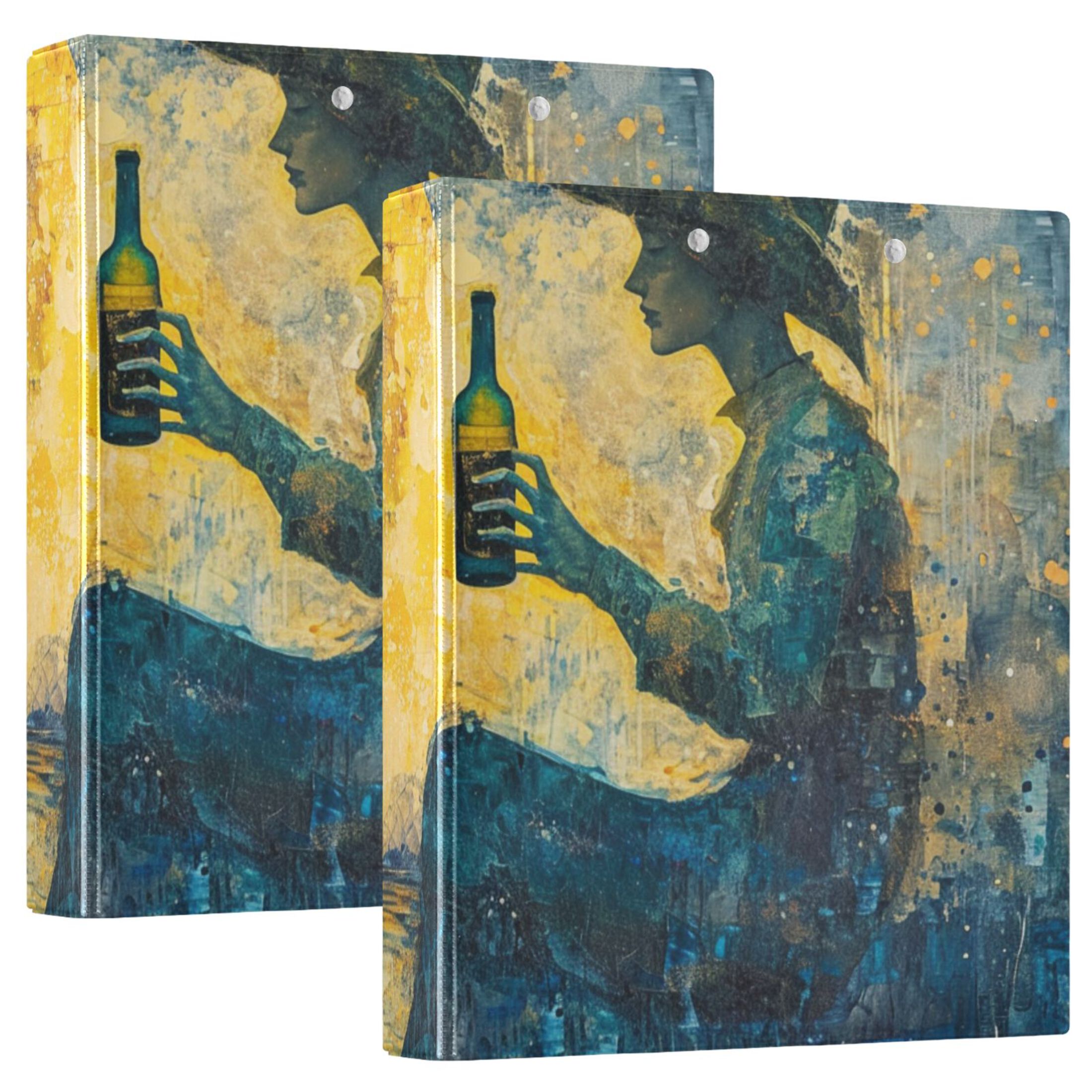 Woman Drinking Starry Night Moon River Round Ring Binder 3 Rings 1.5 ...
