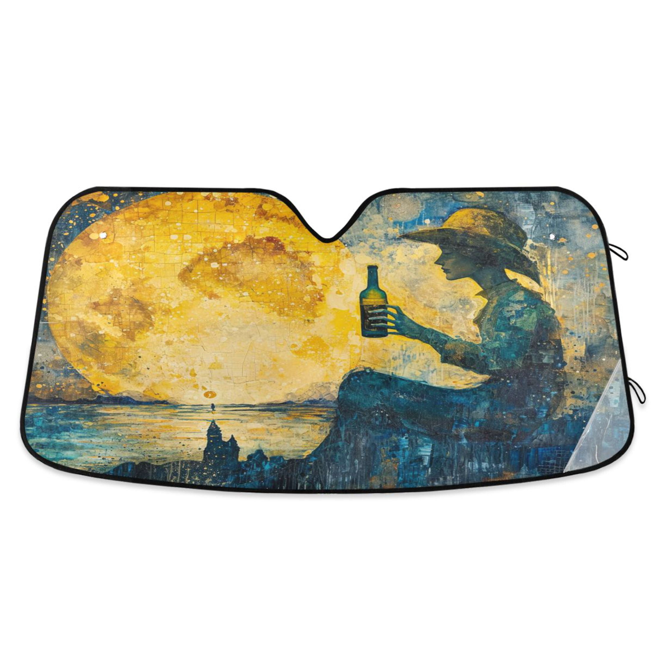 Woman Drinking Starry Night Moon River Windshield Sun Shade Automobile ...