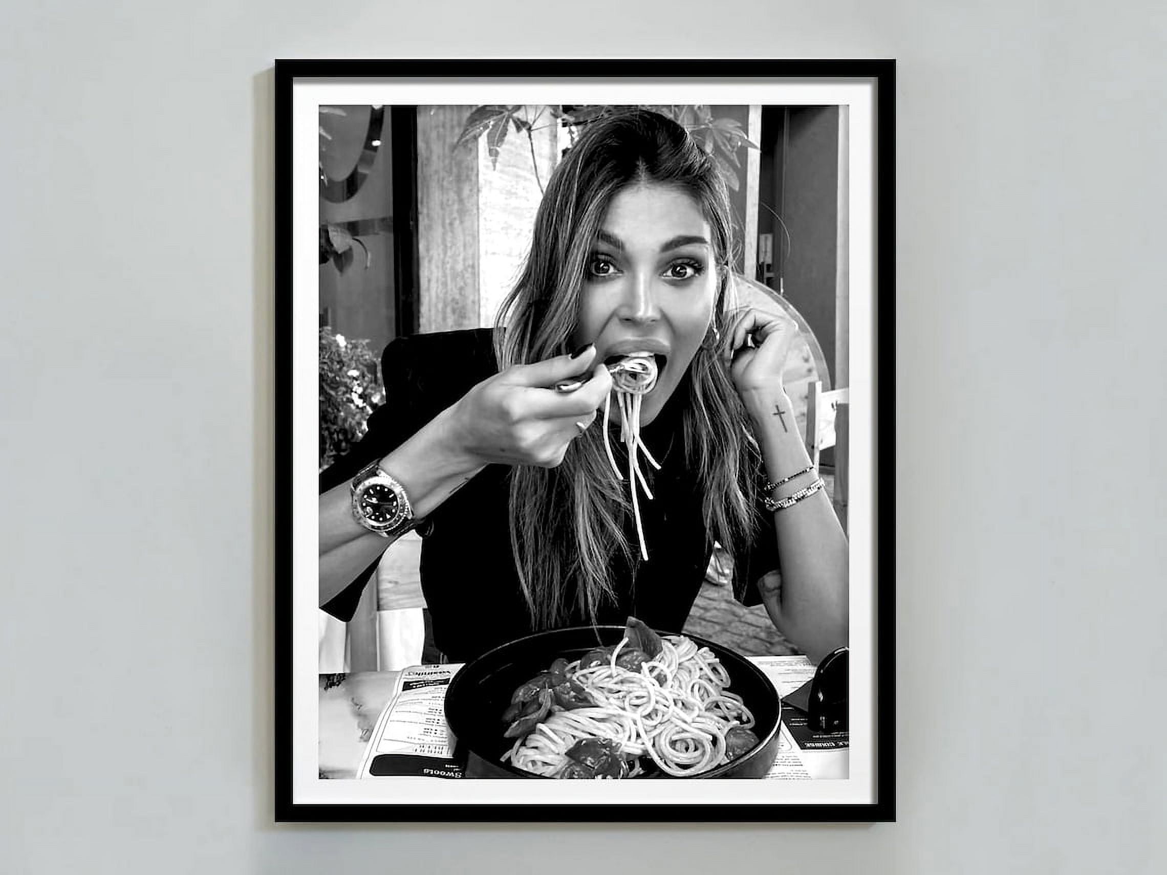 Woman Eating Pasta In Paris Print, Black And White, Spaghetti Poster ...