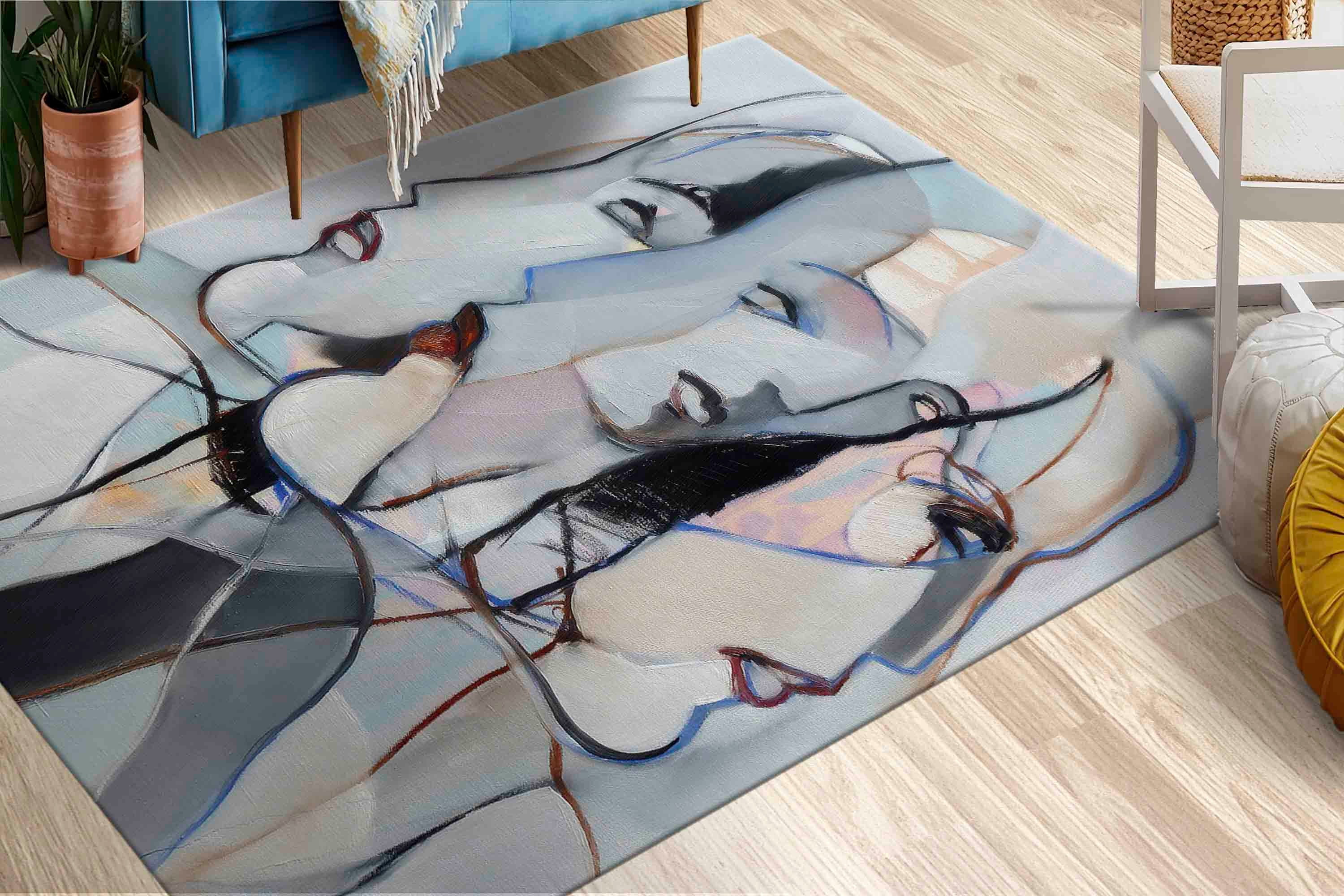 Woman Face Painting Rug, Abstract Rug, Modern Rugs, Kitchen Rug, Office ...