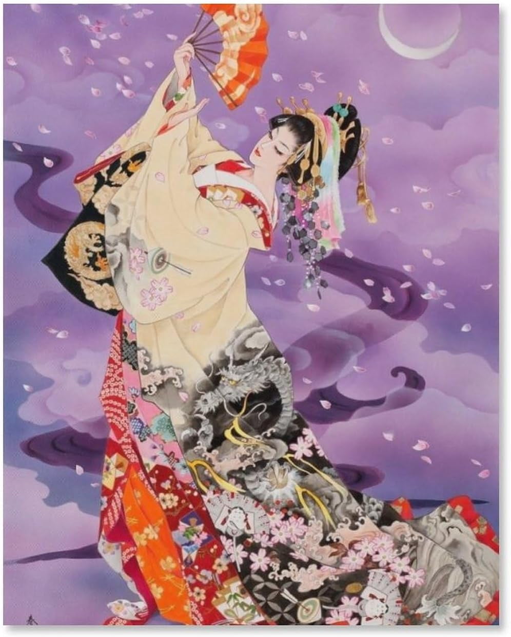 Woman with Fan Interior Canvas Painting Japanese Traditional Arts Mural ...