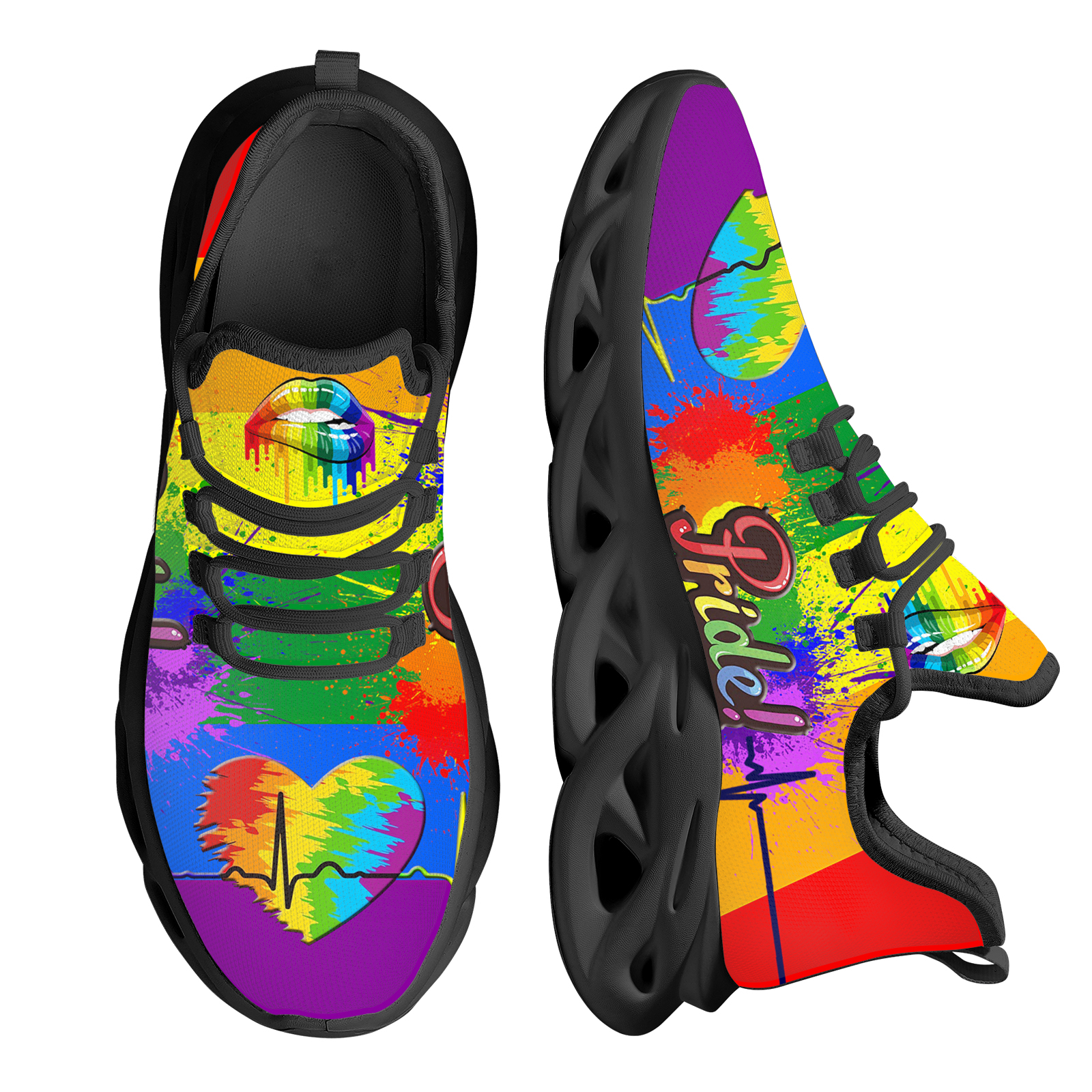 Woman Fashion Vulcanize Shoes LGBT Pride Tie Dye Pattern Ladies Mesh ...