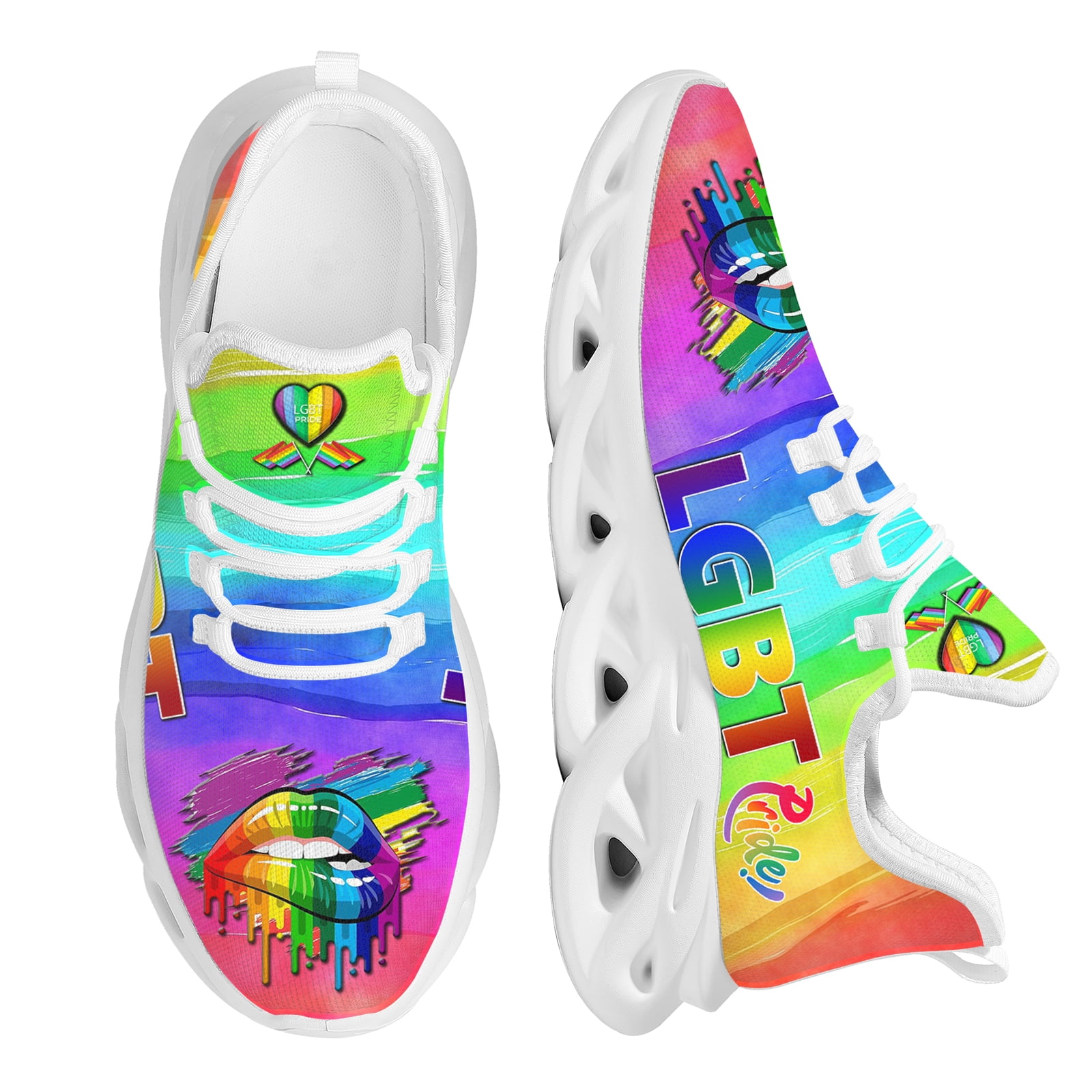 Woman Fashion Vulcanize Shoes LGBT Pride Tie Dye Pattern Ladies Mesh ...