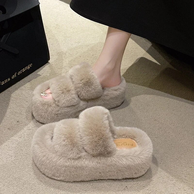 Woman Furry Ladies Fur Luxury Fluffy Plush Slipper House Soft Fuzzy ...