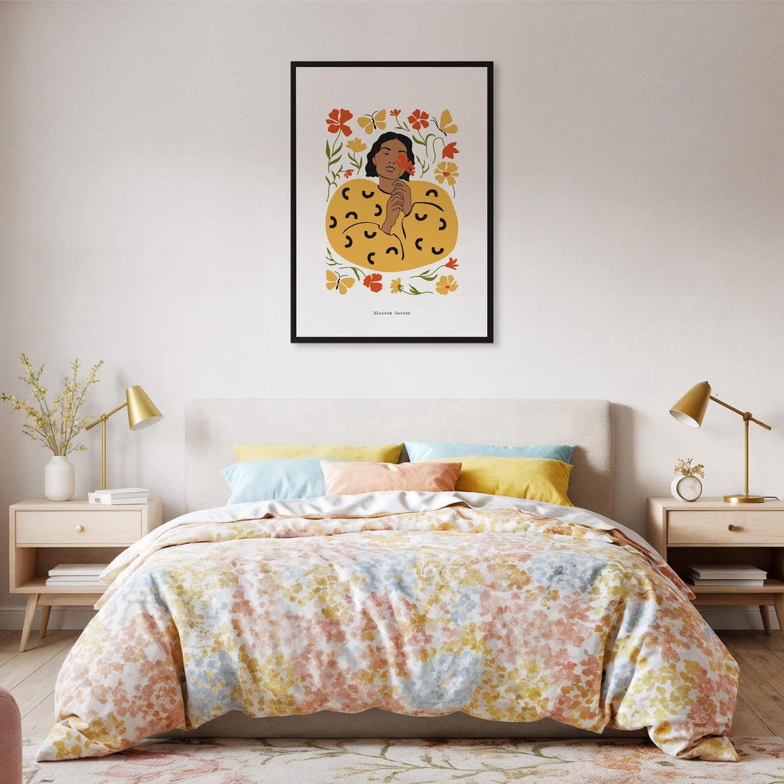 Woman Garden Wall Art Poster Colorful Botanical With Feminine Figure ...