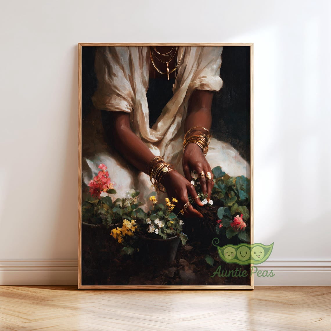 Woman Gardening Wall Art Afrocentric Floral Moody Botanical Elegant ...