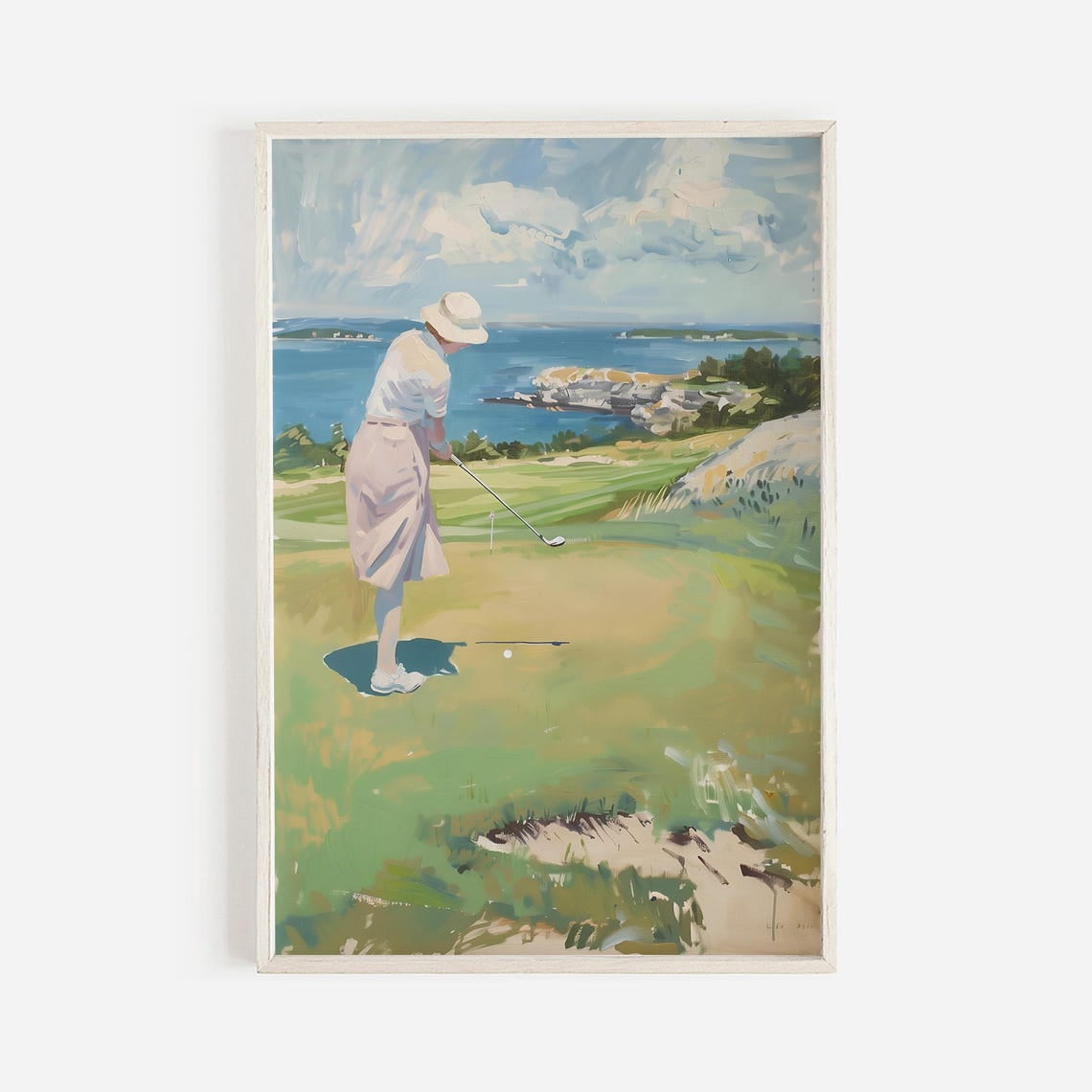 Woman Golfing Near Coast Print, California Golf Poster, Acrylic ...