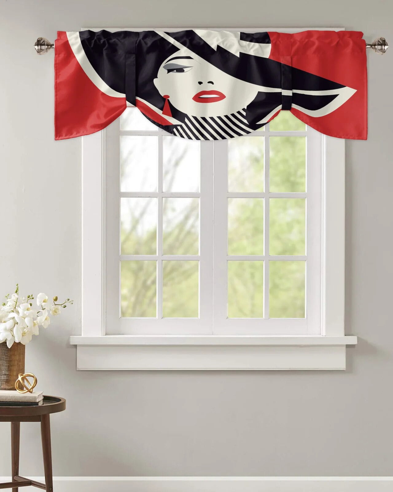Woman Hat Art Window Curtain Kitchen Cabinet Coffee Tie-Up Valance ...