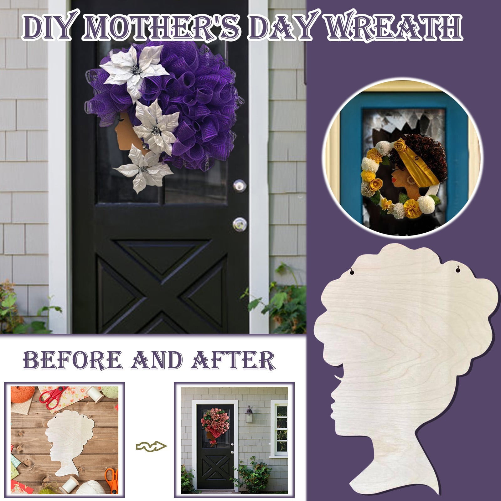 Woman Head Shape DIY Wooden Crafts Template Wreath Template Unlit ...