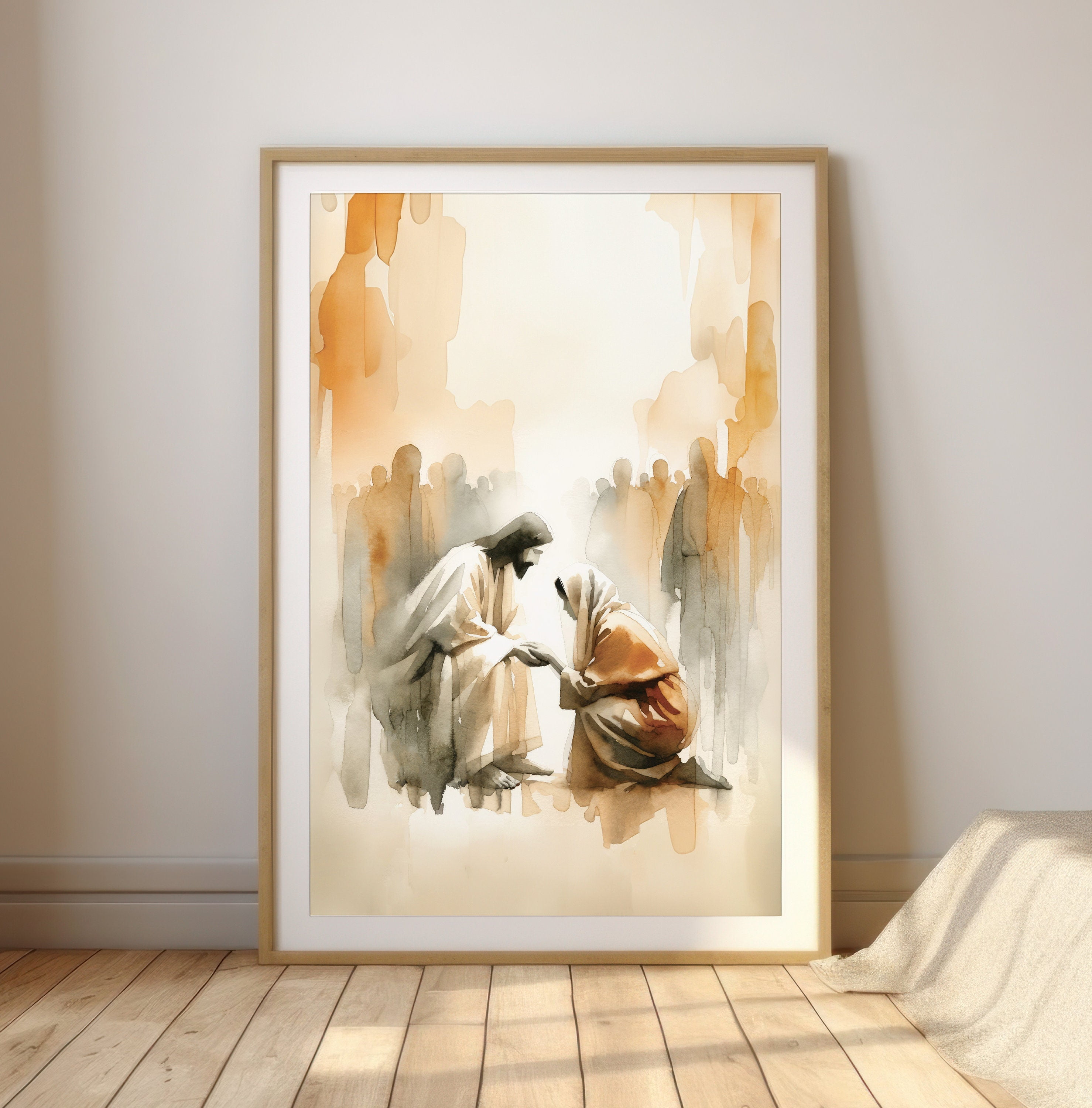 Woman Healed By Jesus, Biblical Miracle Print Warm Present Vintage ...