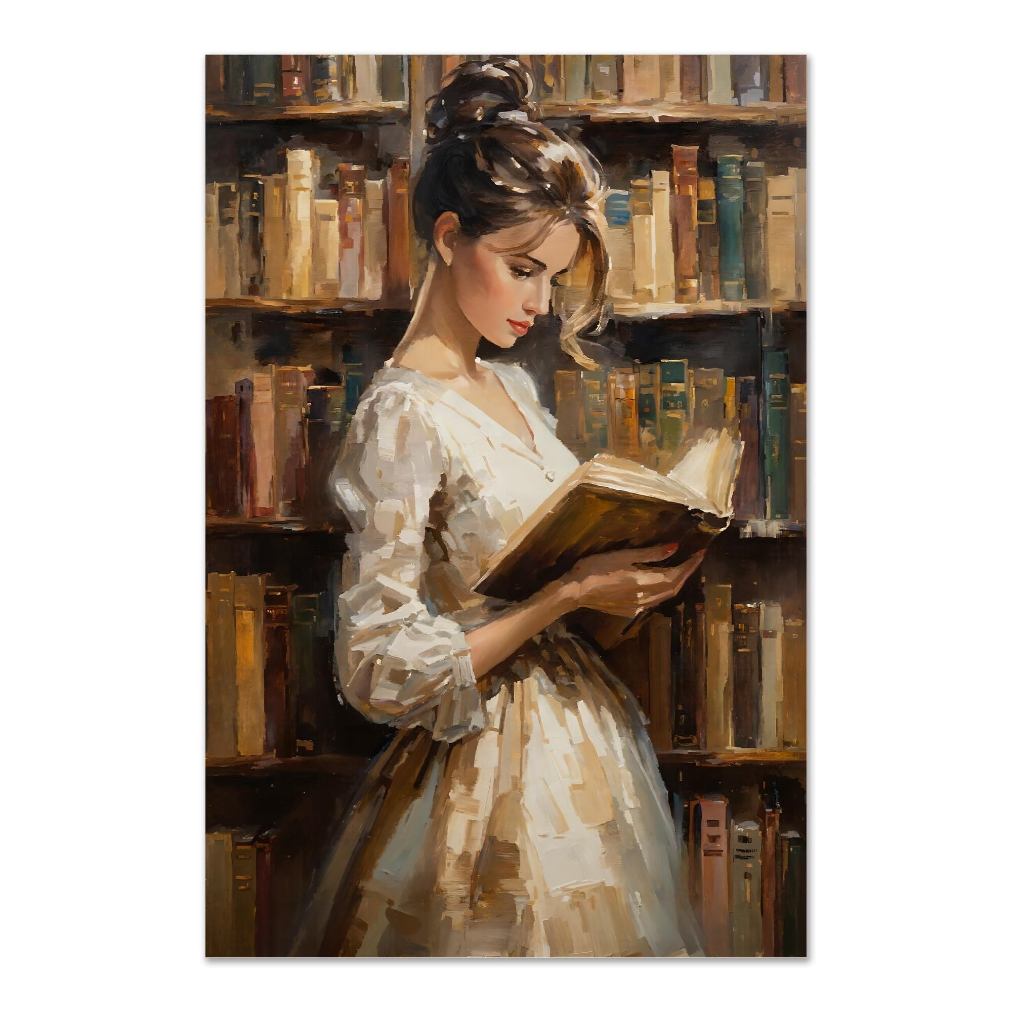Woman in Library Oil Painting Wall Art Vintage Style Oil Painting ...