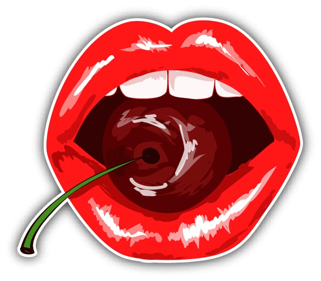 Woman Lips Ripe Cherry Car Sticker Phone Decal Water Bottle Stickers ...