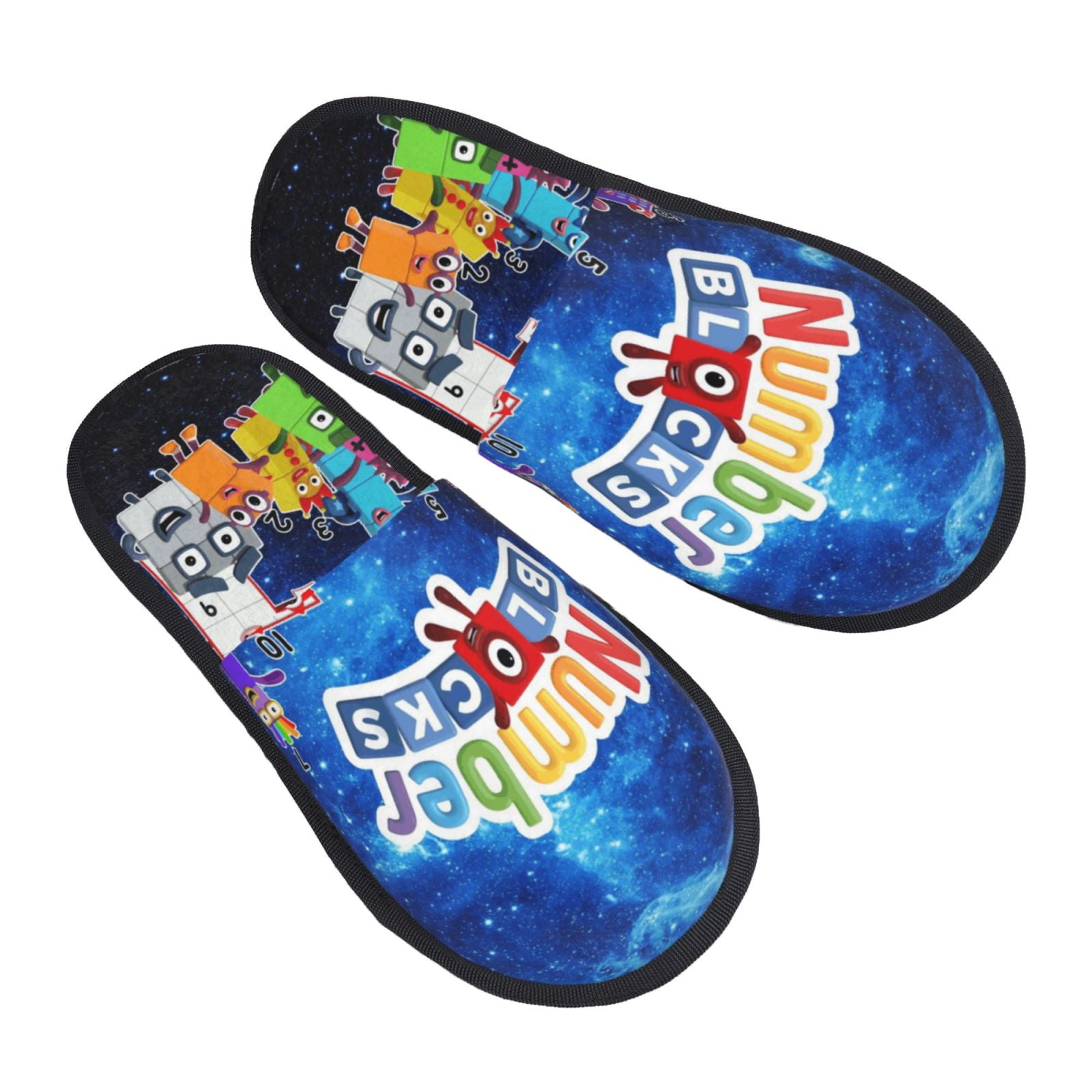 Woman Men Number Cartoon Show Block Home Shoes Warm Memory Foam Cotton ...