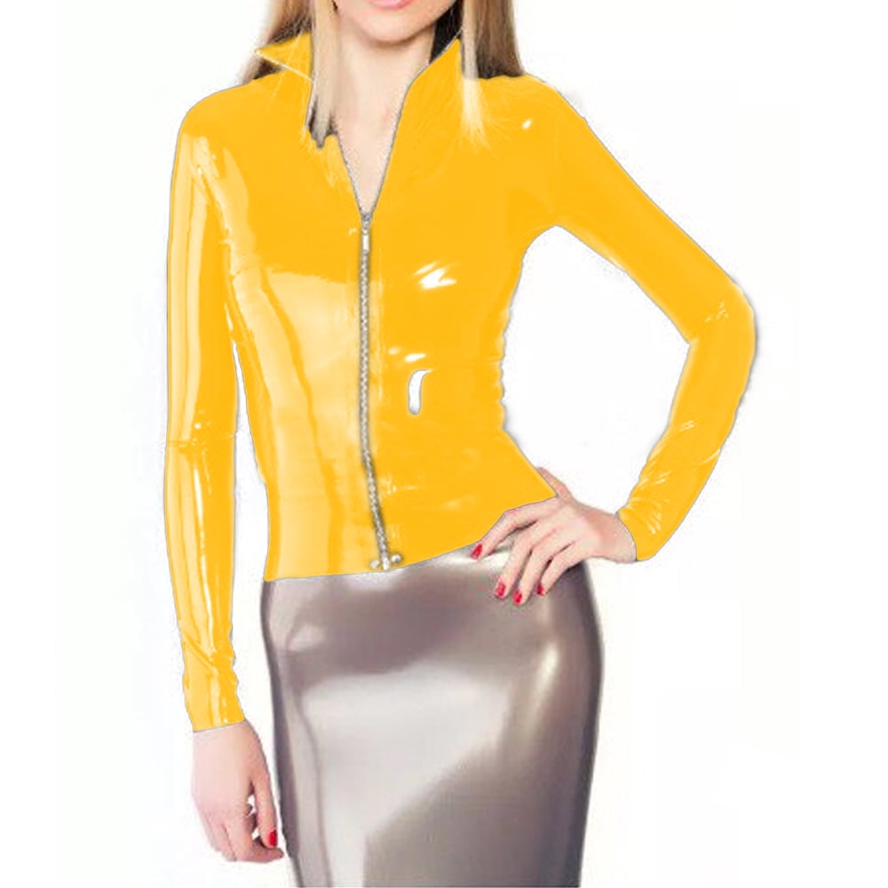 Woman Middle Zipper PVC Elastic Jackets Girl Harajuku Autumn Long ...