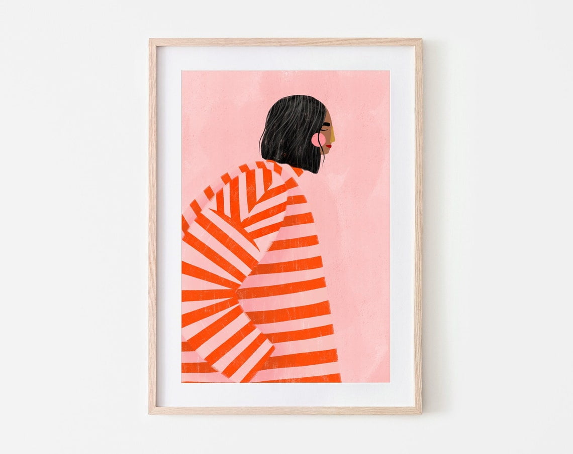 The Woman With Orange Stripes Art Print - Minimal Portrait Illustration ...
