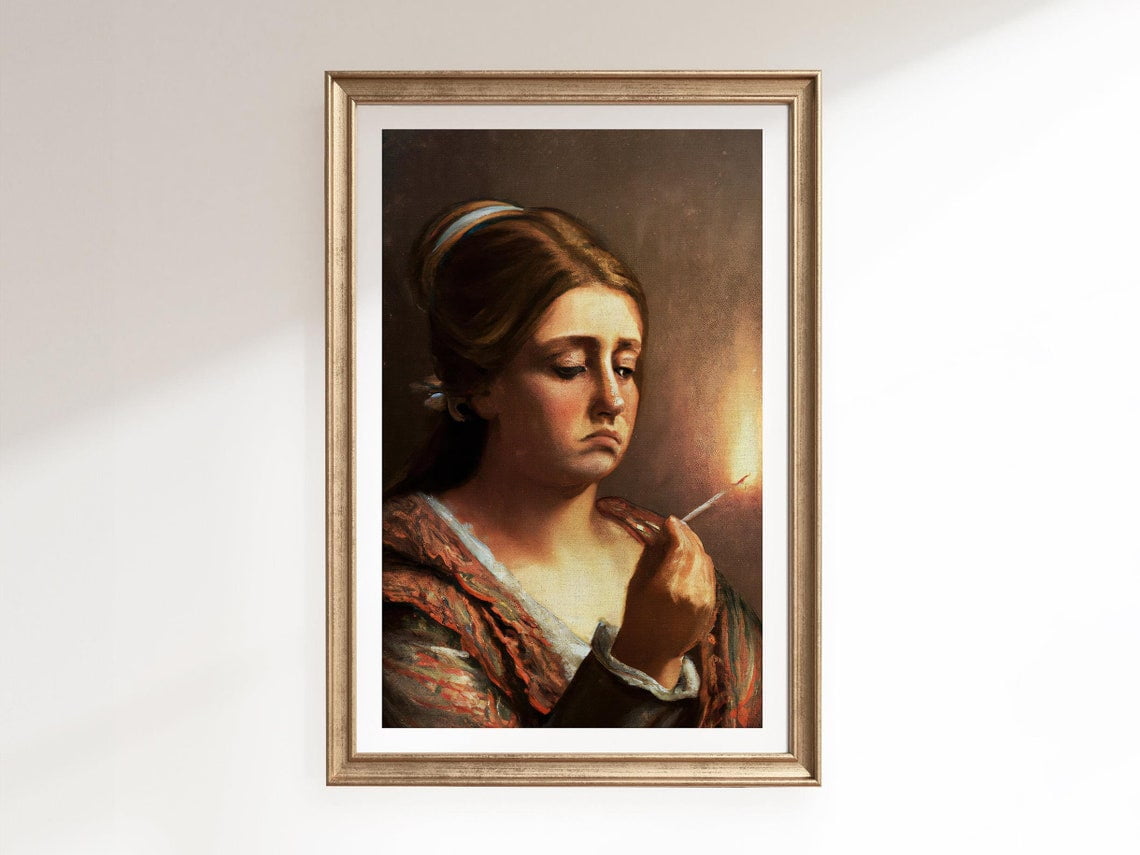 Woman Painting Bathroom Art Funny Poster Print Vintage Midcentury Wall ...