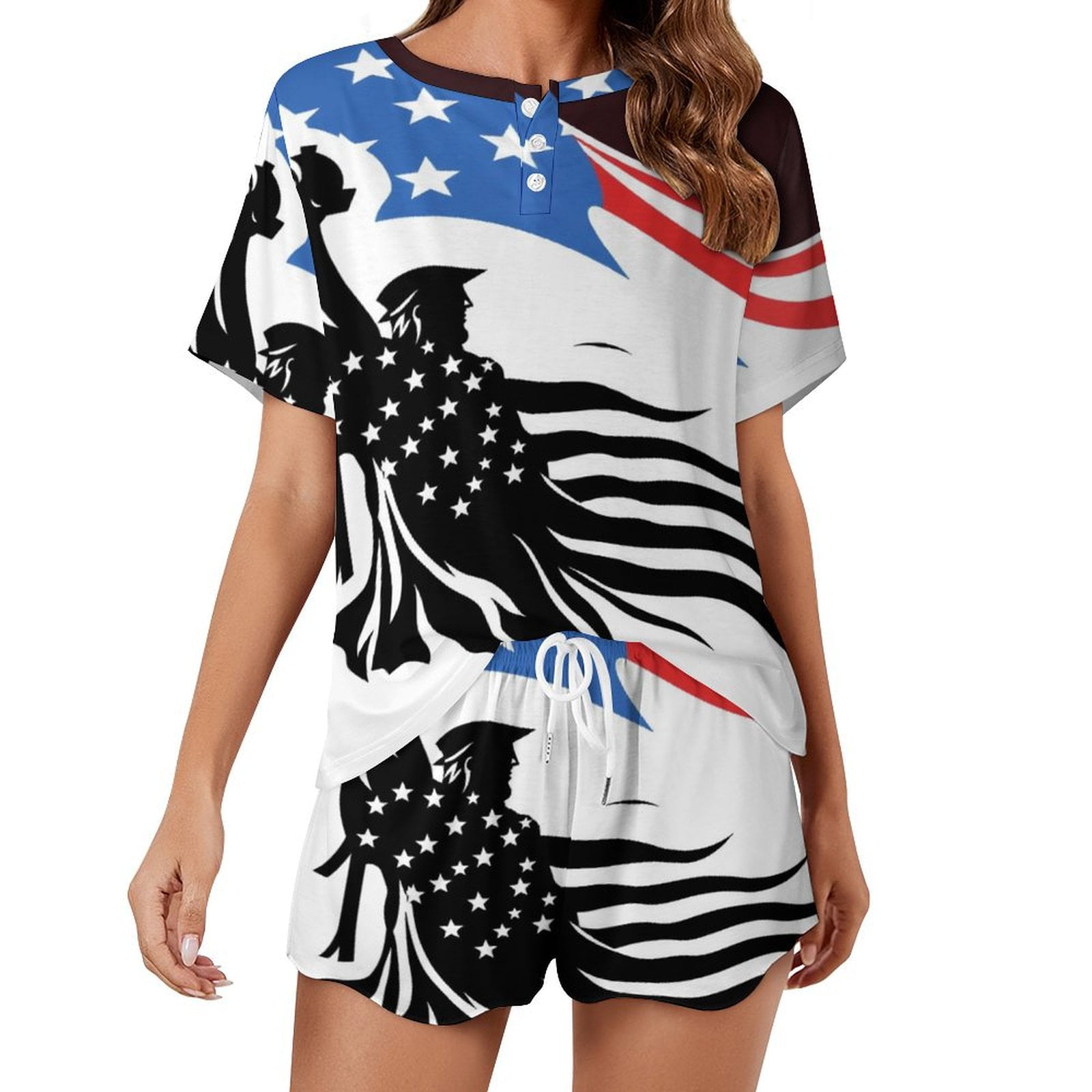 Woman Pajamas Set American Flag Hero Summer Short-Sleeved Female Suit ...
