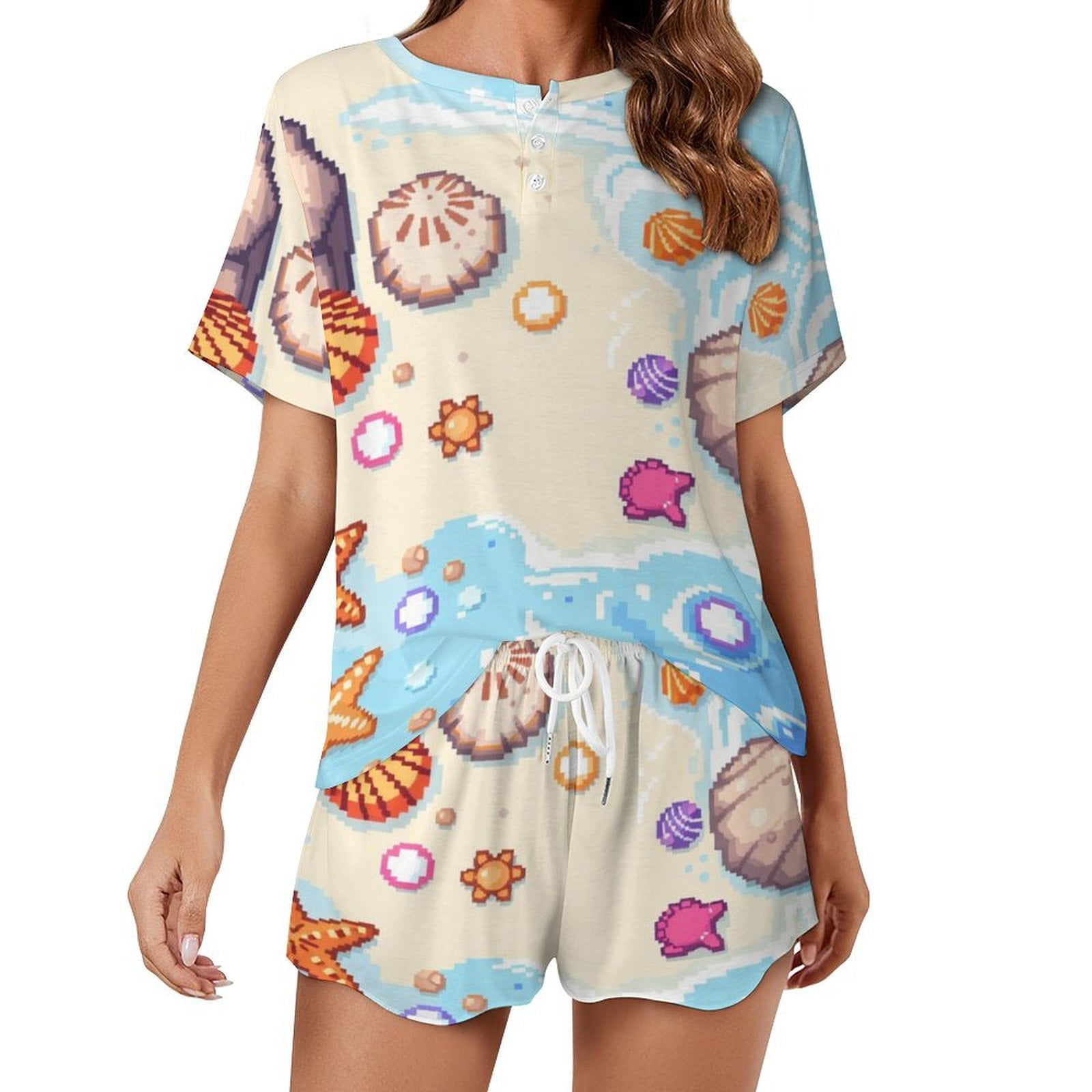 Woman Pajamas Set Beach Starfish Summer Short-Sleeved Female Suit ...