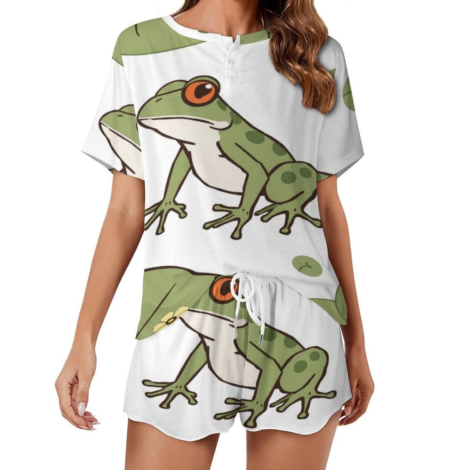 Woman Pajamas Set Cartoon Frog Summer Short-Sleeved Female Suit ...