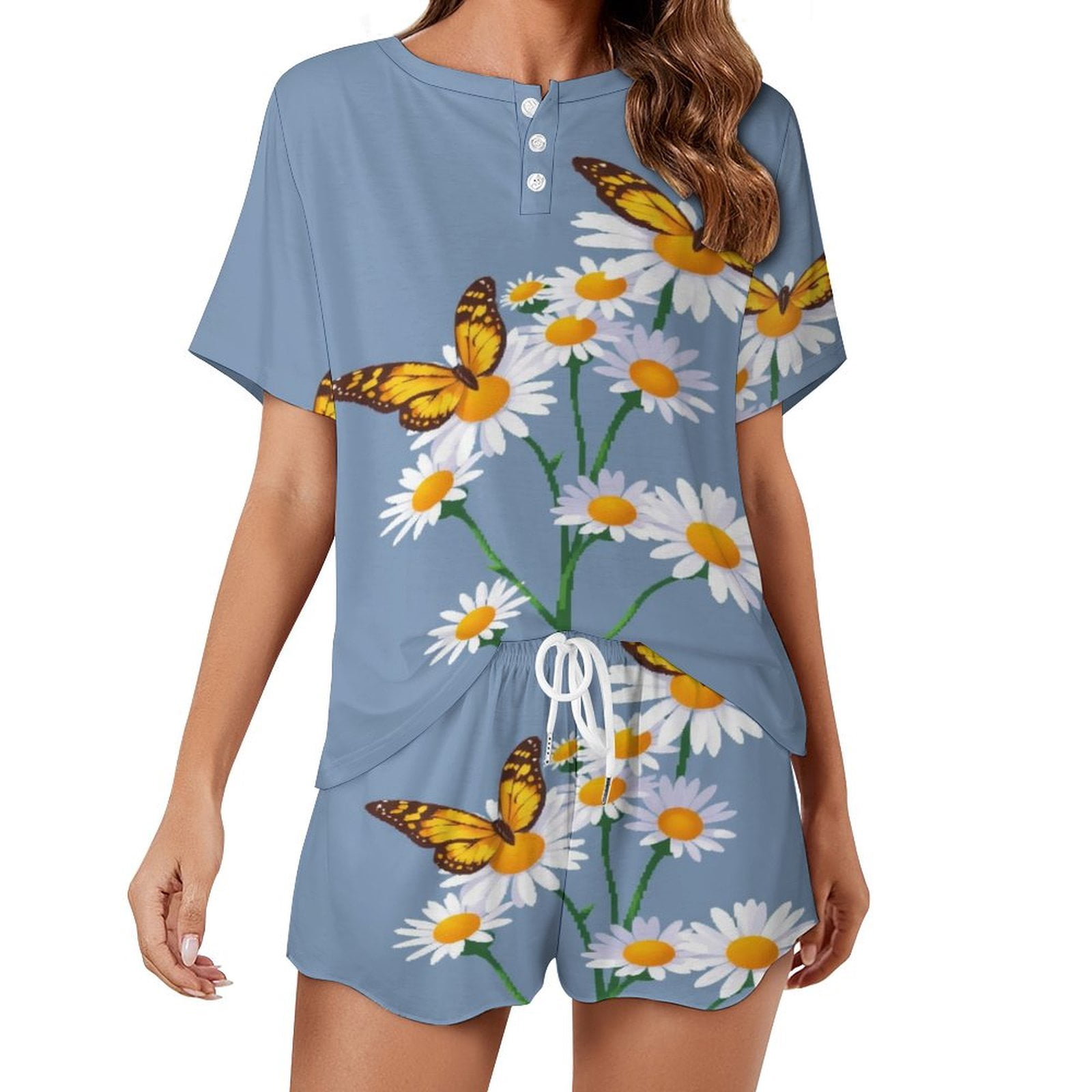 Woman Pajamas Set Daisy Summer Short-Sleeved Female Suit Homewear ...