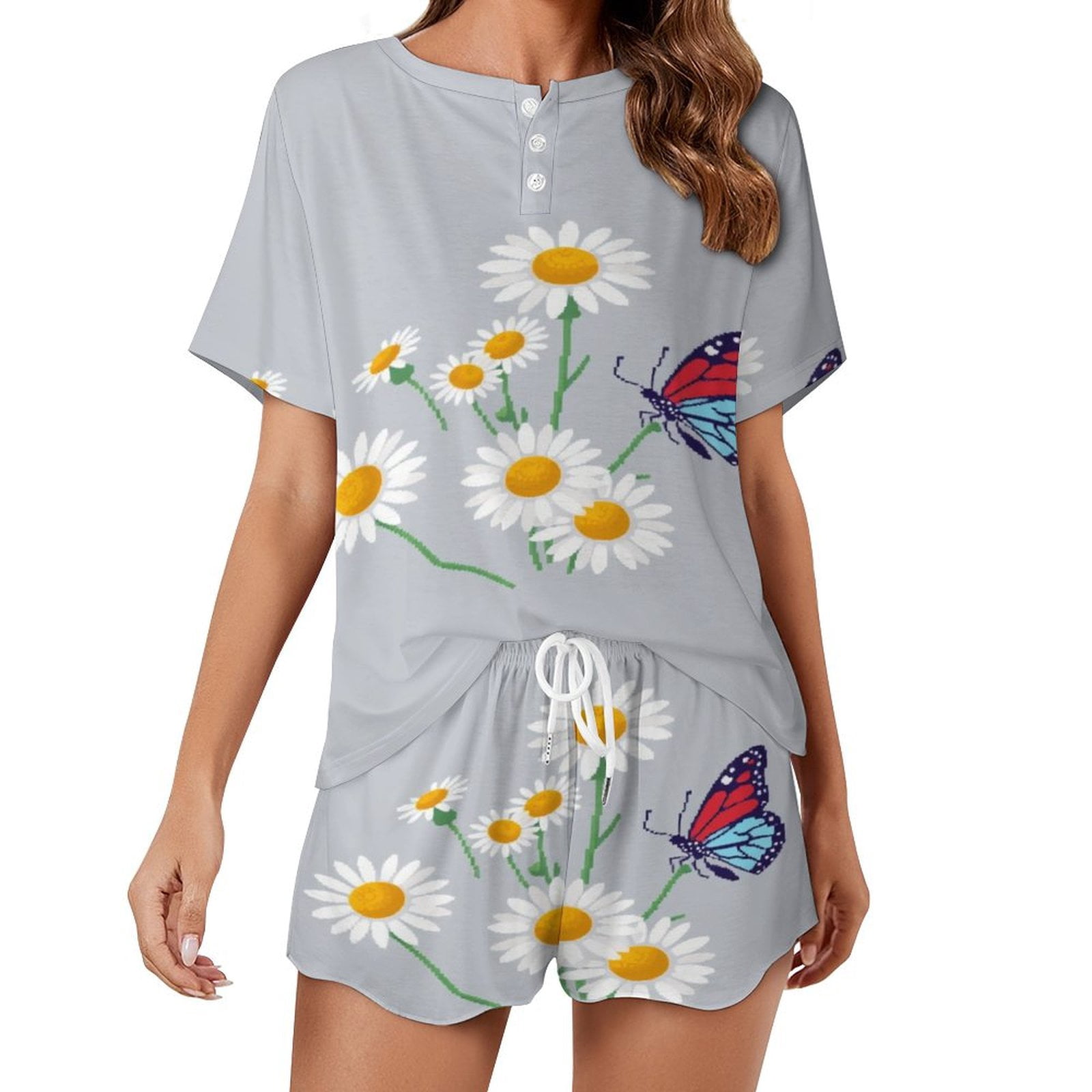 Woman Pajamas Set Daisy Summer Short-Sleeved Female Suit Homewear ...