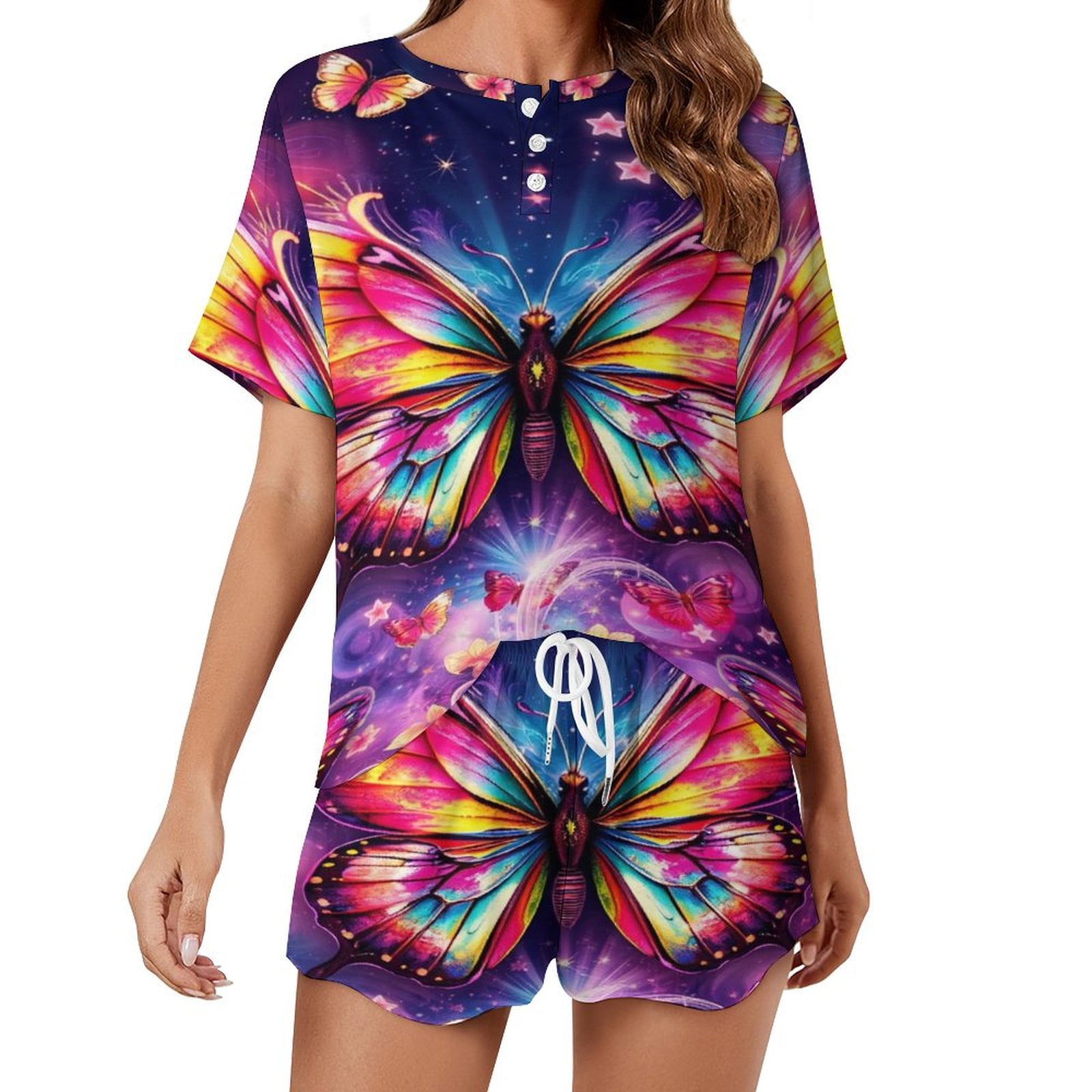 Woman Pajamas Set Enchanting Butterfly Summer Short-Sleeved Female Suit ...