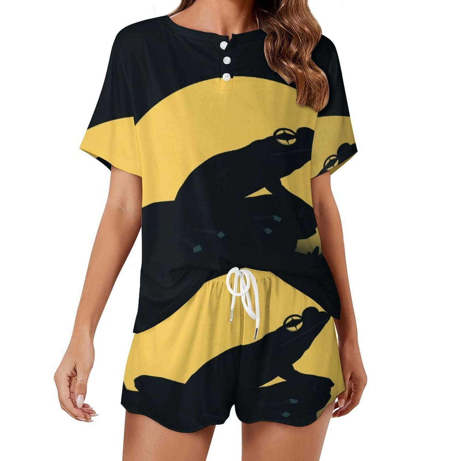 Woman Pajamas Set Frog Moon Silhouette Summer Short-Sleeved Female Suit ...