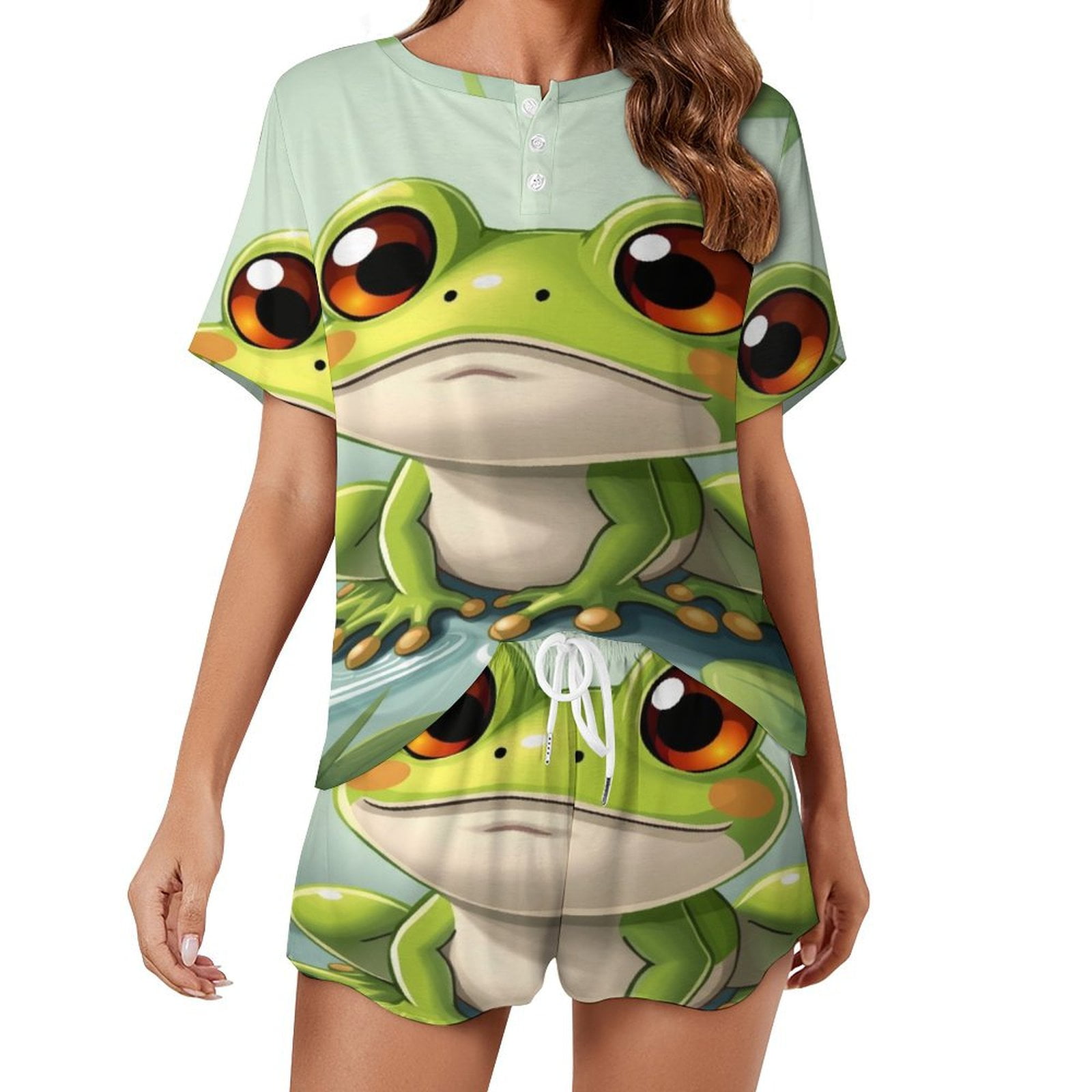 Woman Pajamas Set Frog in The Pond Summer Short-Sleeved Female Suit ...