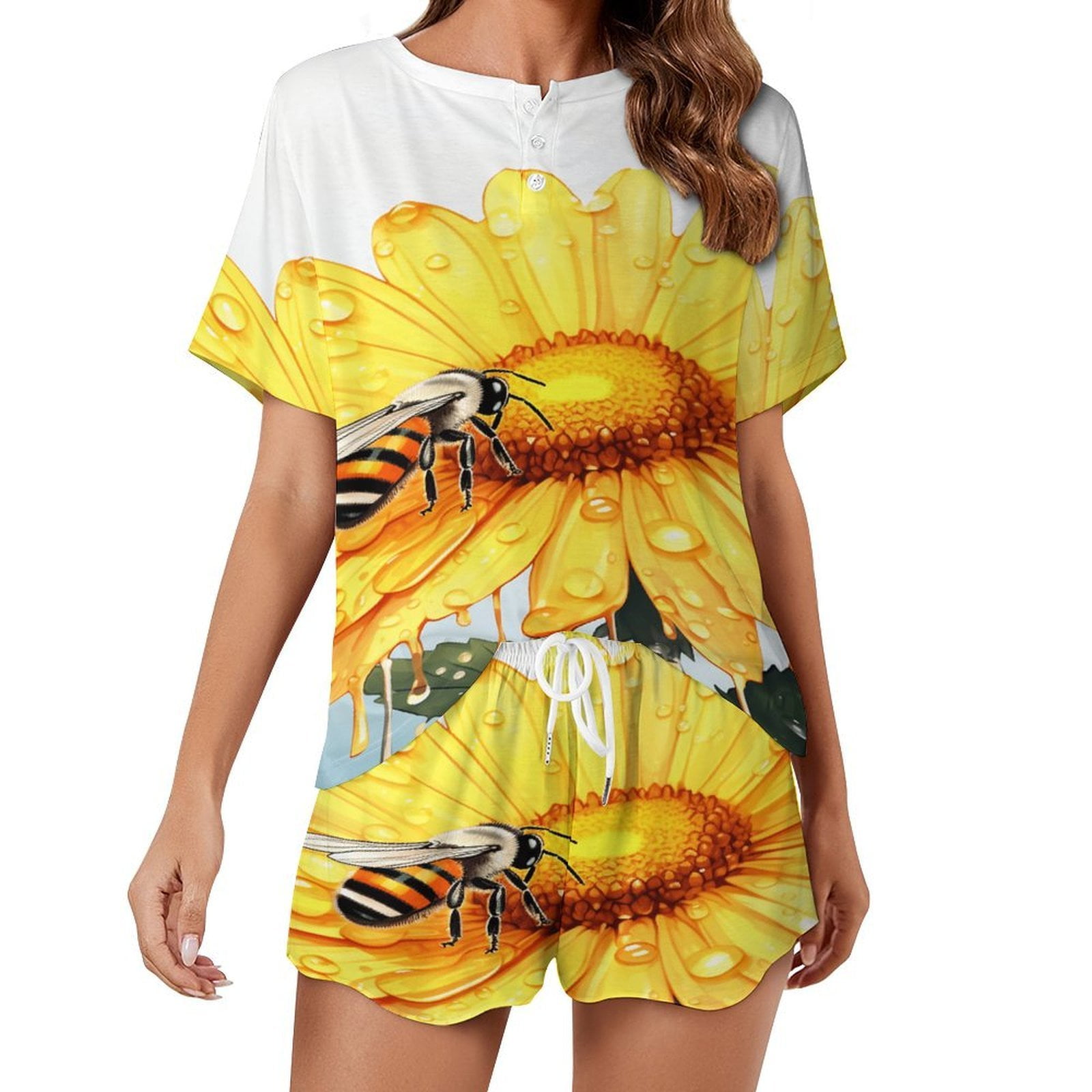 Woman Pajamas Set Honey Bees That Collect Nectar Summer Short-Sleeved ...