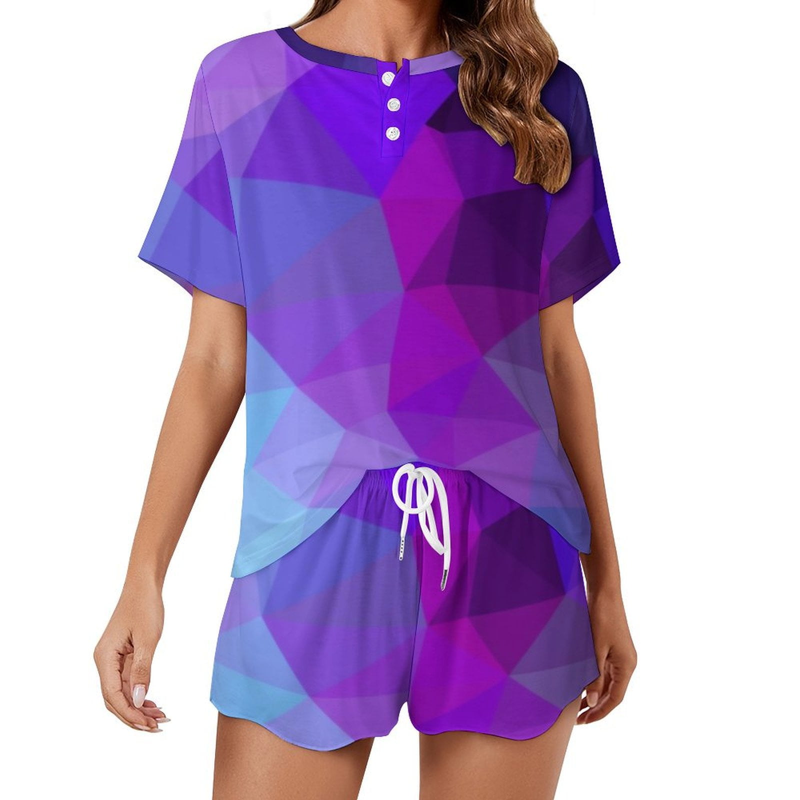 Woman Pajamas Set Ombre Print Colorful Polygon Summer Short-Sleeved ...