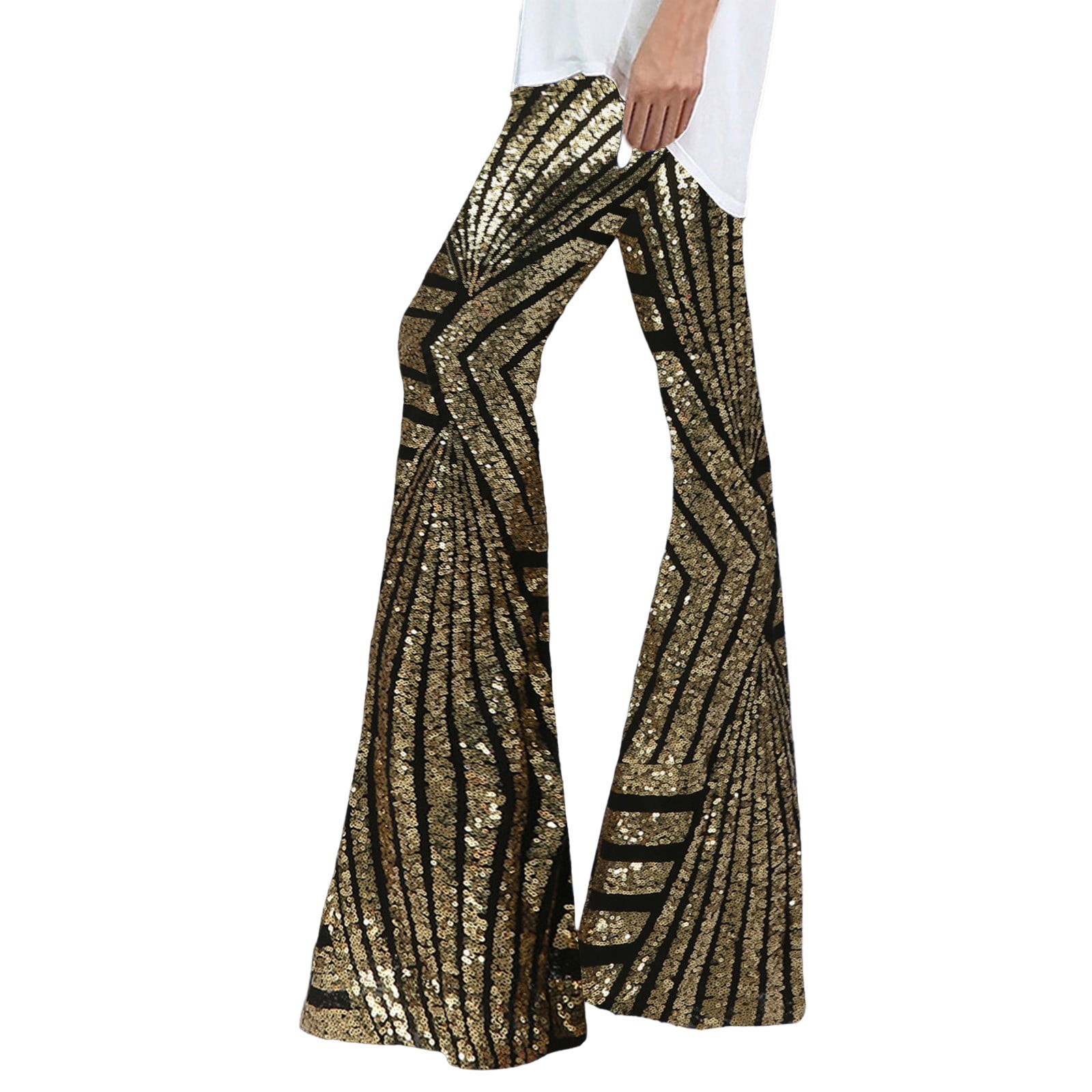 Woman Pants Clothing Women Sequins Wide Leg Pants Fashion Shiny Hight ...