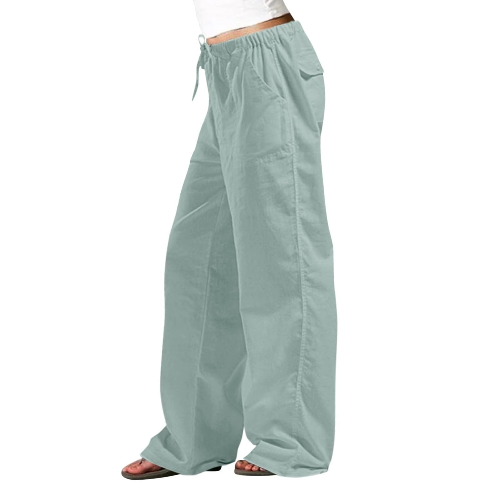 Woman Pants Wide Leg Dress Pants Baggy Light Green Pant Casual Outfits ...