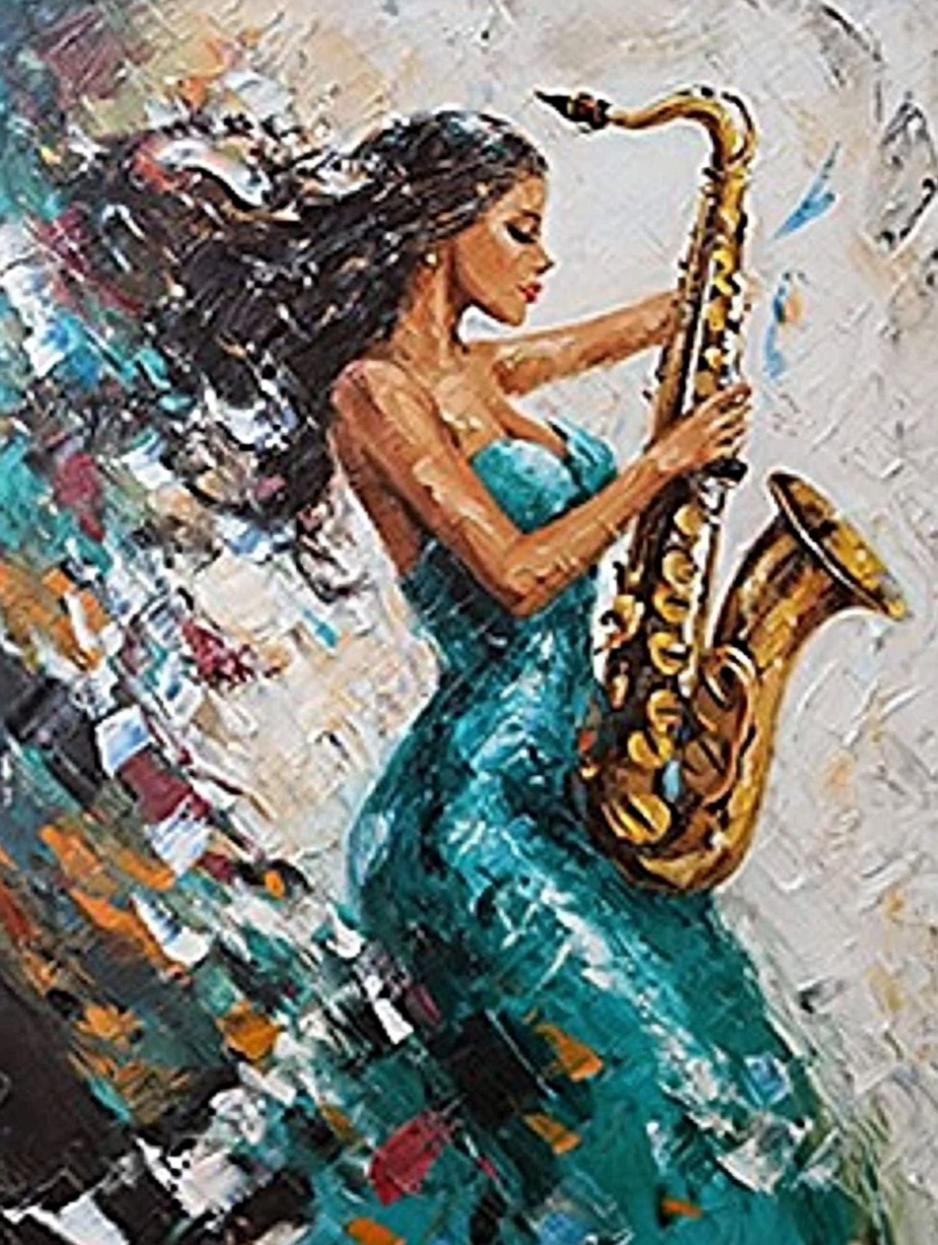 Woman Playing Saxophone Canvas Painting，Suitable for Living Room ...