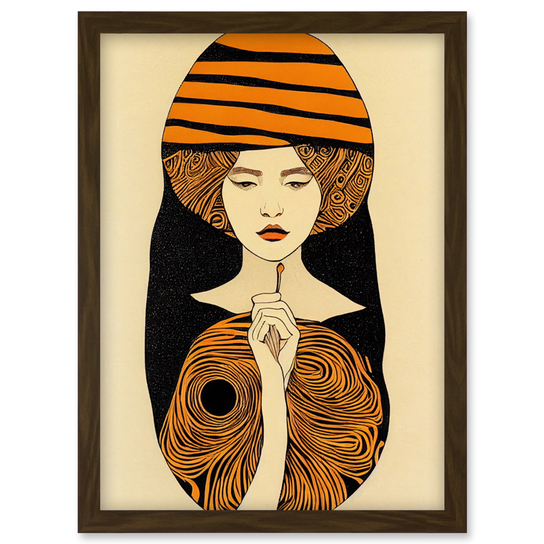 Woman Portrait Retro Mid Century Modern illustration Art Nouveau ...
