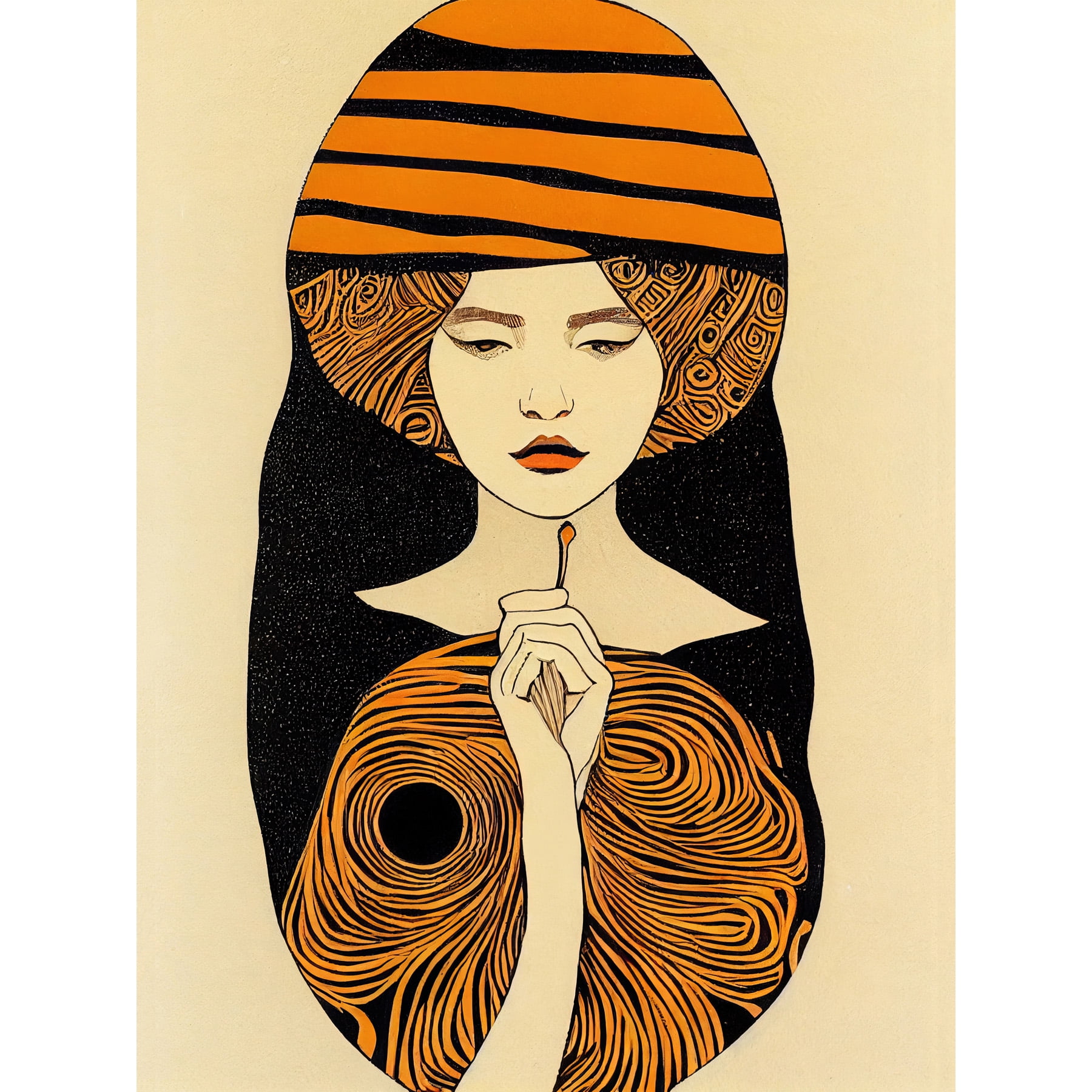Woman Portrait Retro Mid Century Modern illustration Art Nouveau Extra ...