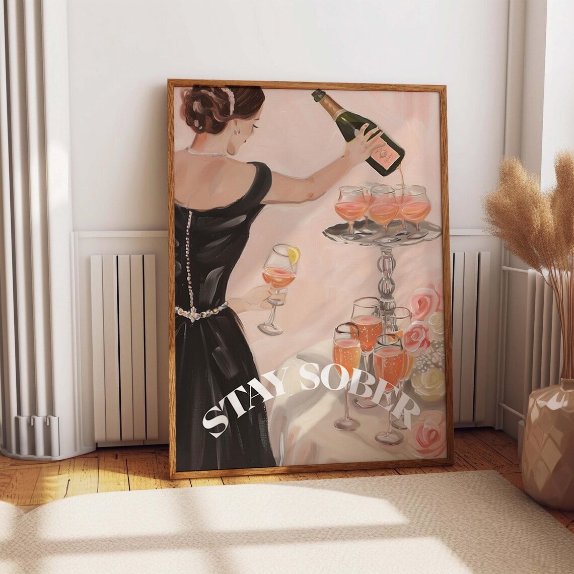 Woman Pouring Wine Artwork Wall Decor - Chic Cocktail Party Art Print ...