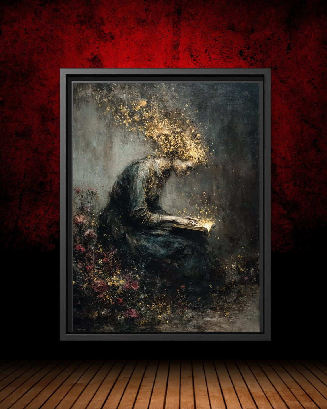 Woman Reading Art Poster: Golden Light, Dark Academia Home Decor ...