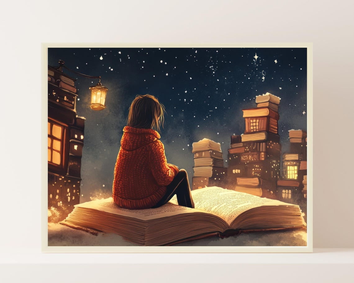 Woman Reading Poster, Retro Library Art, Cozy Room Decor, 8x12 UNFRAMED ...