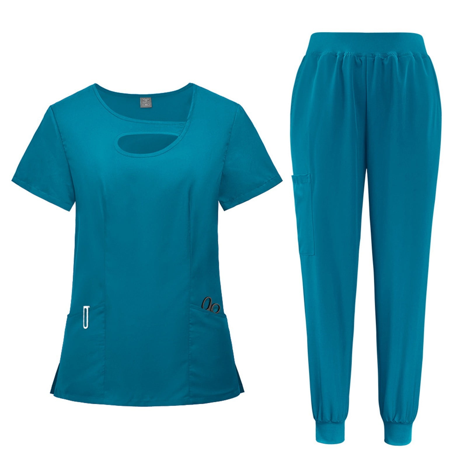 Woman Scrubs Set，Women'S Half High Neck Zipper Loose Solid Color Nurses ...