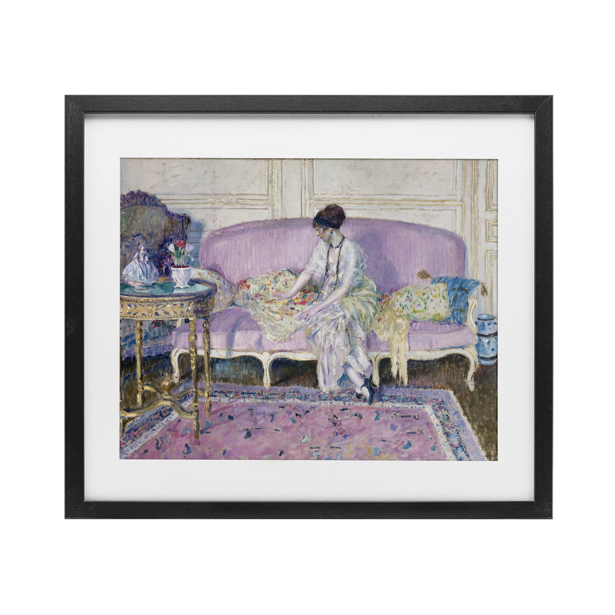 Woman Seated on Sofa Black Framed Print Under Glass, design by Wild ...