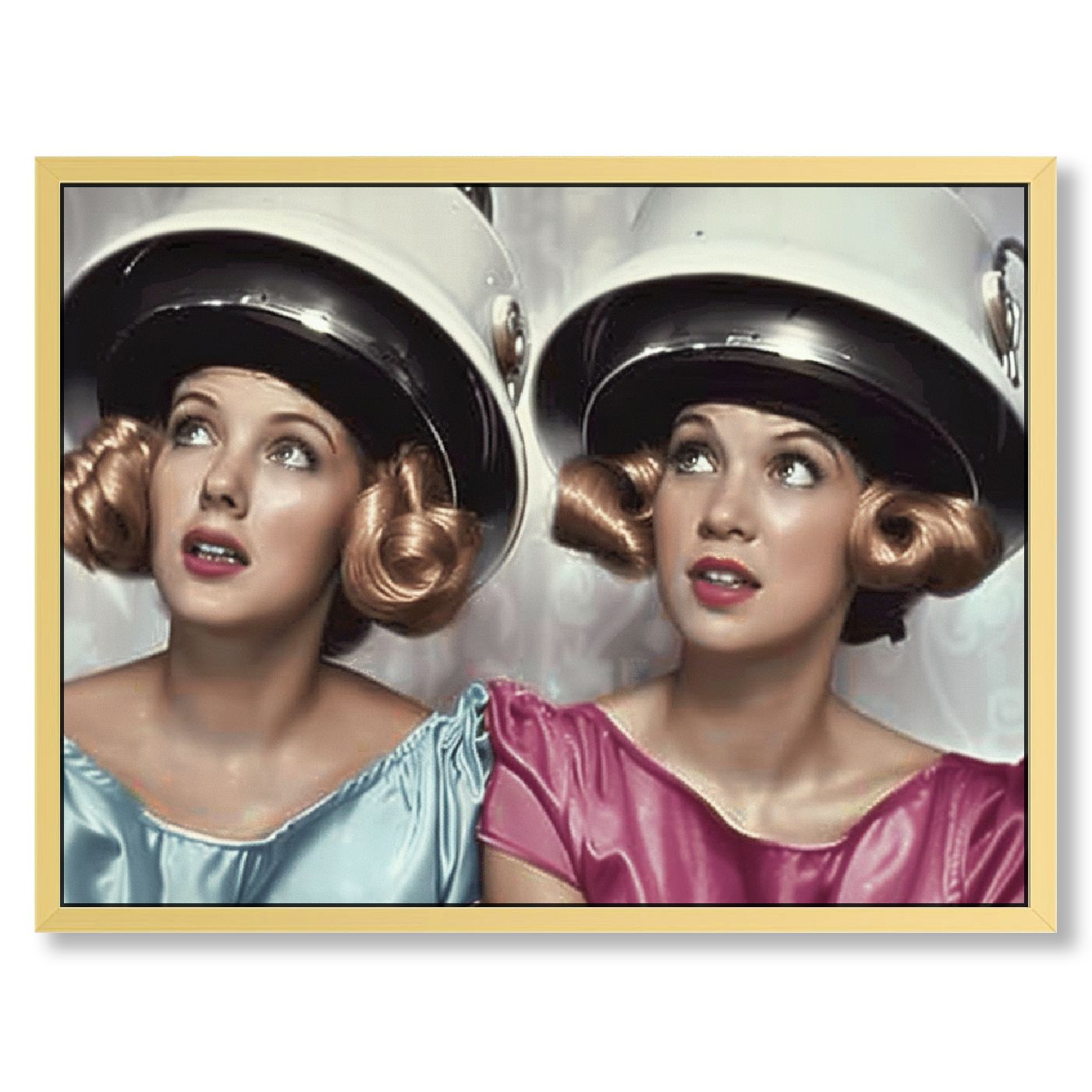 Woman Sitting Under Hair Dryer in Beauty Salon Black And White Vintage Poster Canvas Wall Art ...