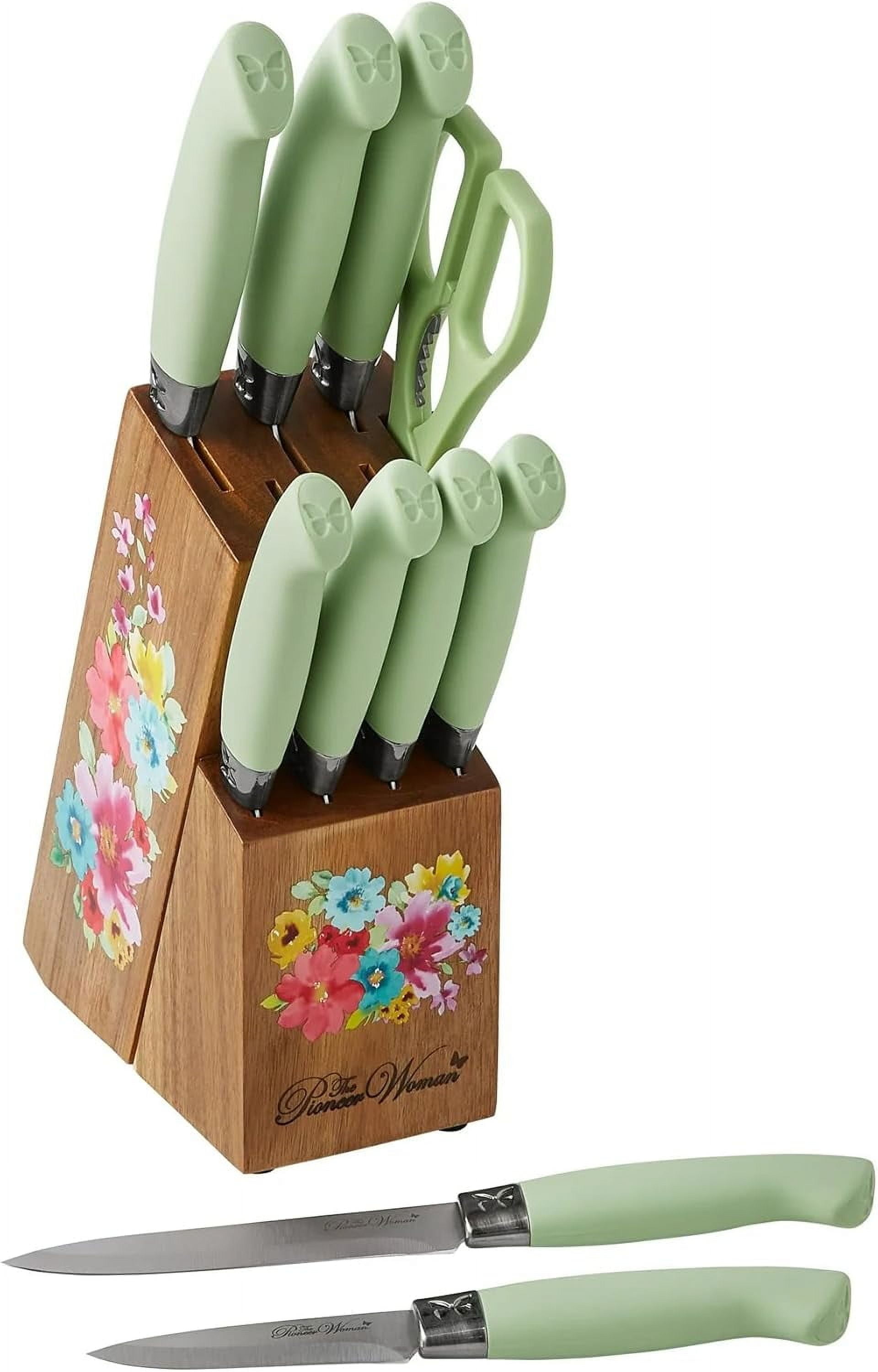 The Woman Stainless Steel Knife Set with Floral Block - Ergonomic Soft ...