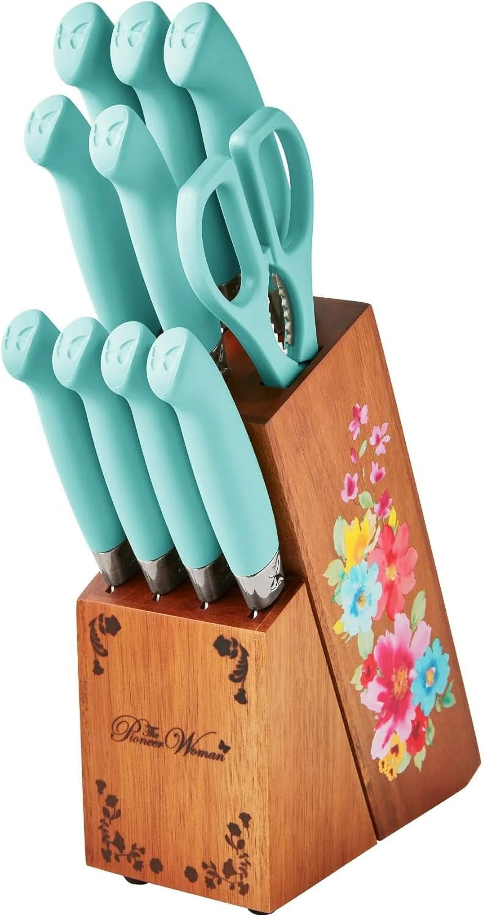 The Woman Stainless Steel Knife Set with Floral Block - Ergonomic Soft ...