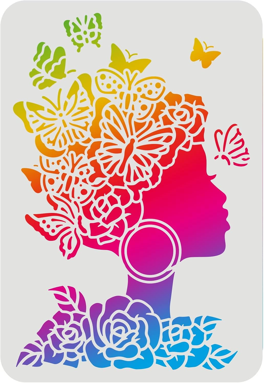 Woman Stencils 29.7x21cm Plastic Woman Face Silhouette Stencil Flower ...