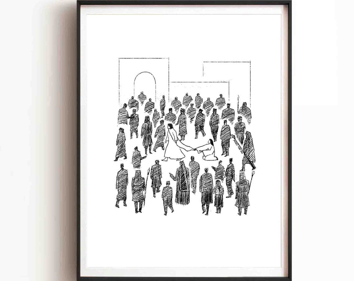 Woman Touches Christ, Christ Healing Bible Art, God Heals Modern Bible ...
