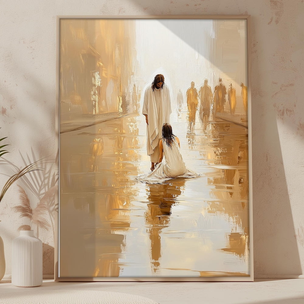 Woman Touches Jesus, Healed Woman, Bible Art, Christian Modern, Bible ...