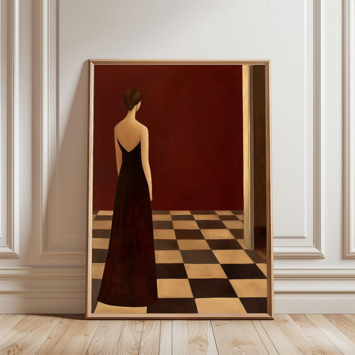 Woman With Red Dress, Large Wall Art, Contemporary Artwork Checkered ...