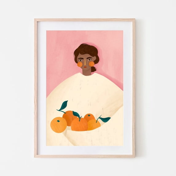Woman With The Oranges Art Print Minimal Portrait Illustration Girl ...