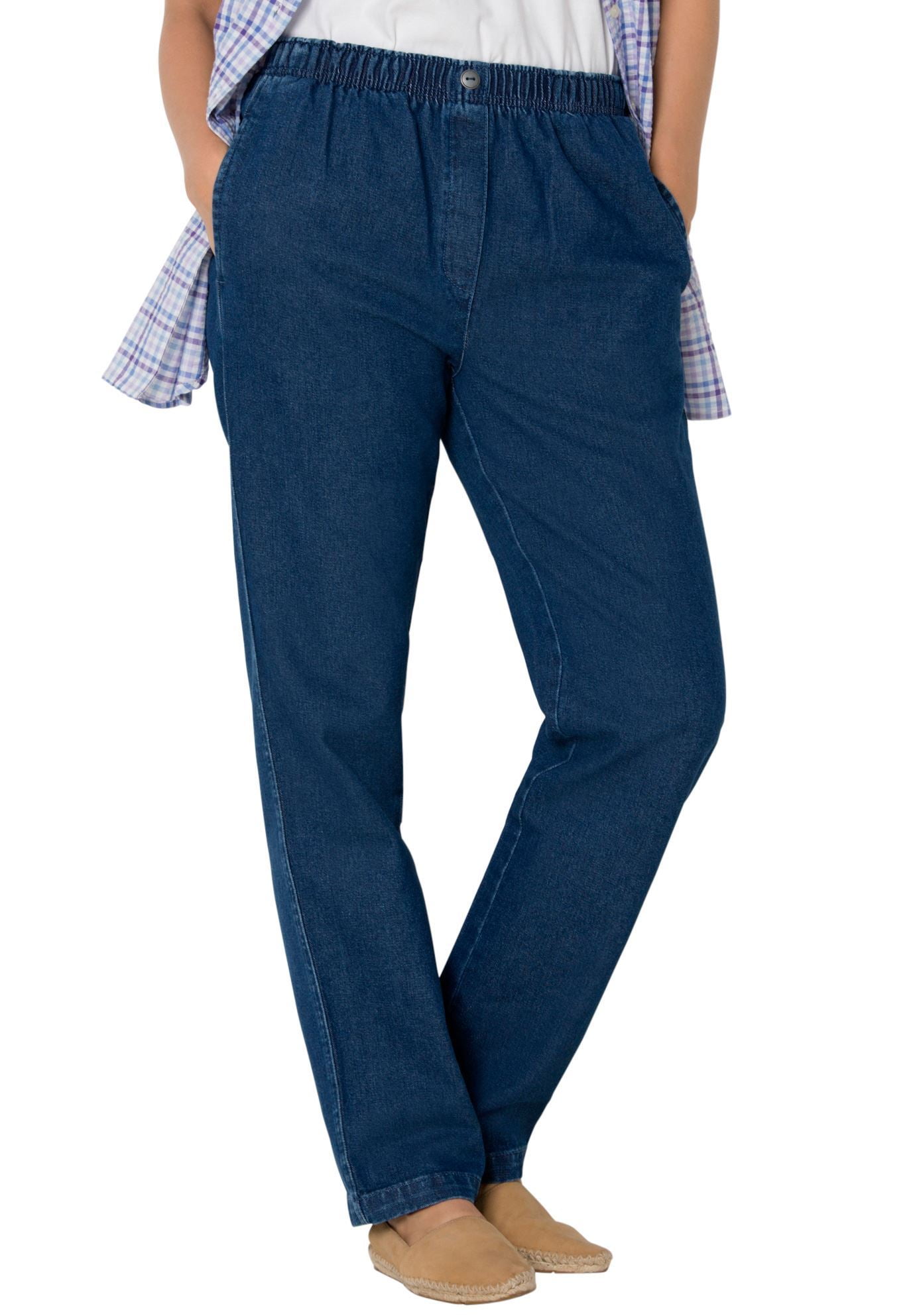 Woman Within Plus Size 7-Day Straight-Leg Elastic-Waist Denim Jean ...