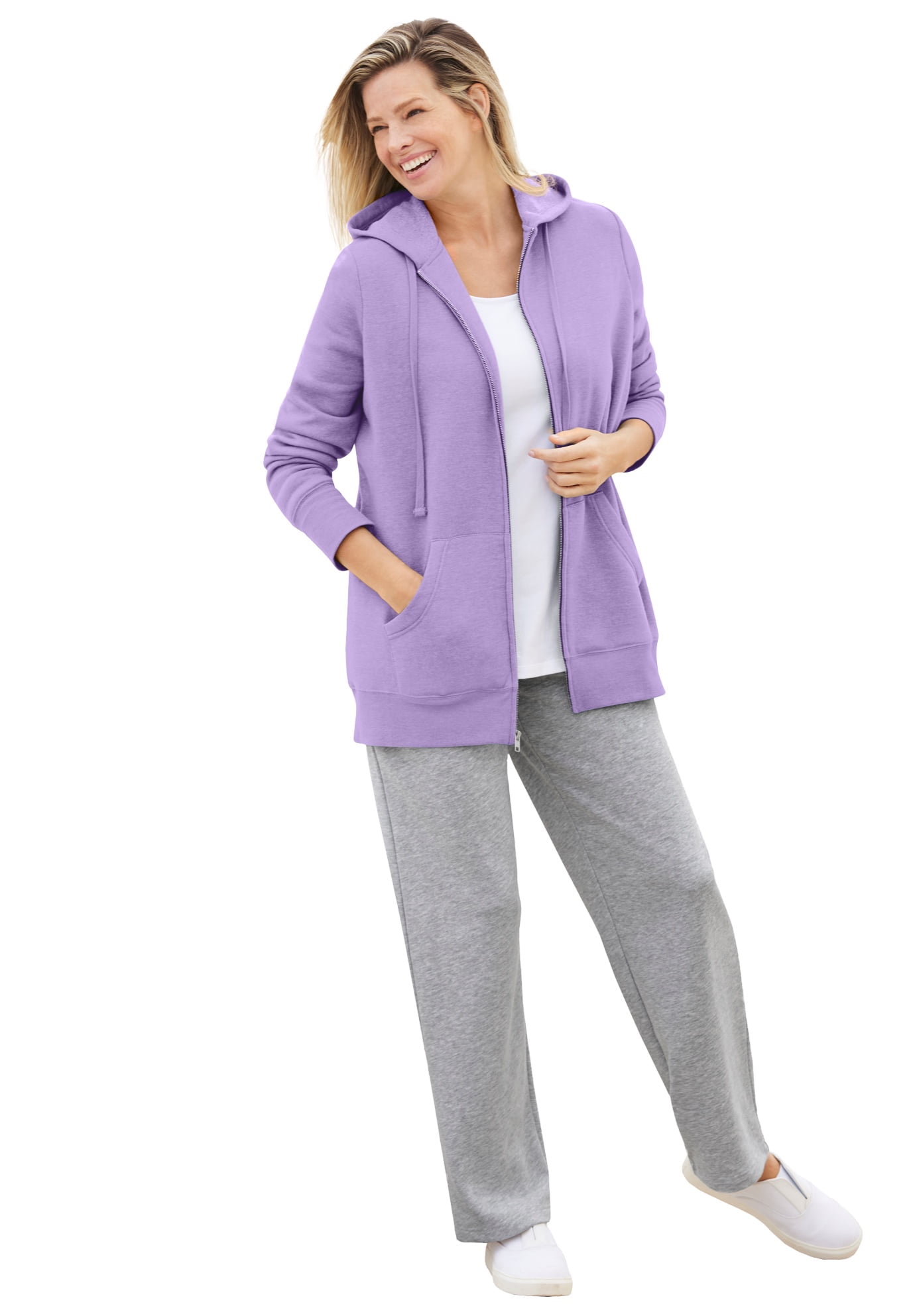 Woman Within Plus Size Better Fleece Zip-Front Hoodie Long Oversized ...